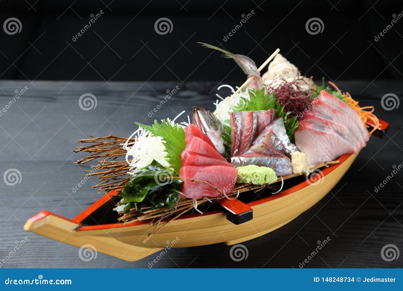 Fresh Sashimi Boat on a Dining Table Stock Photo - Image of delicious ...