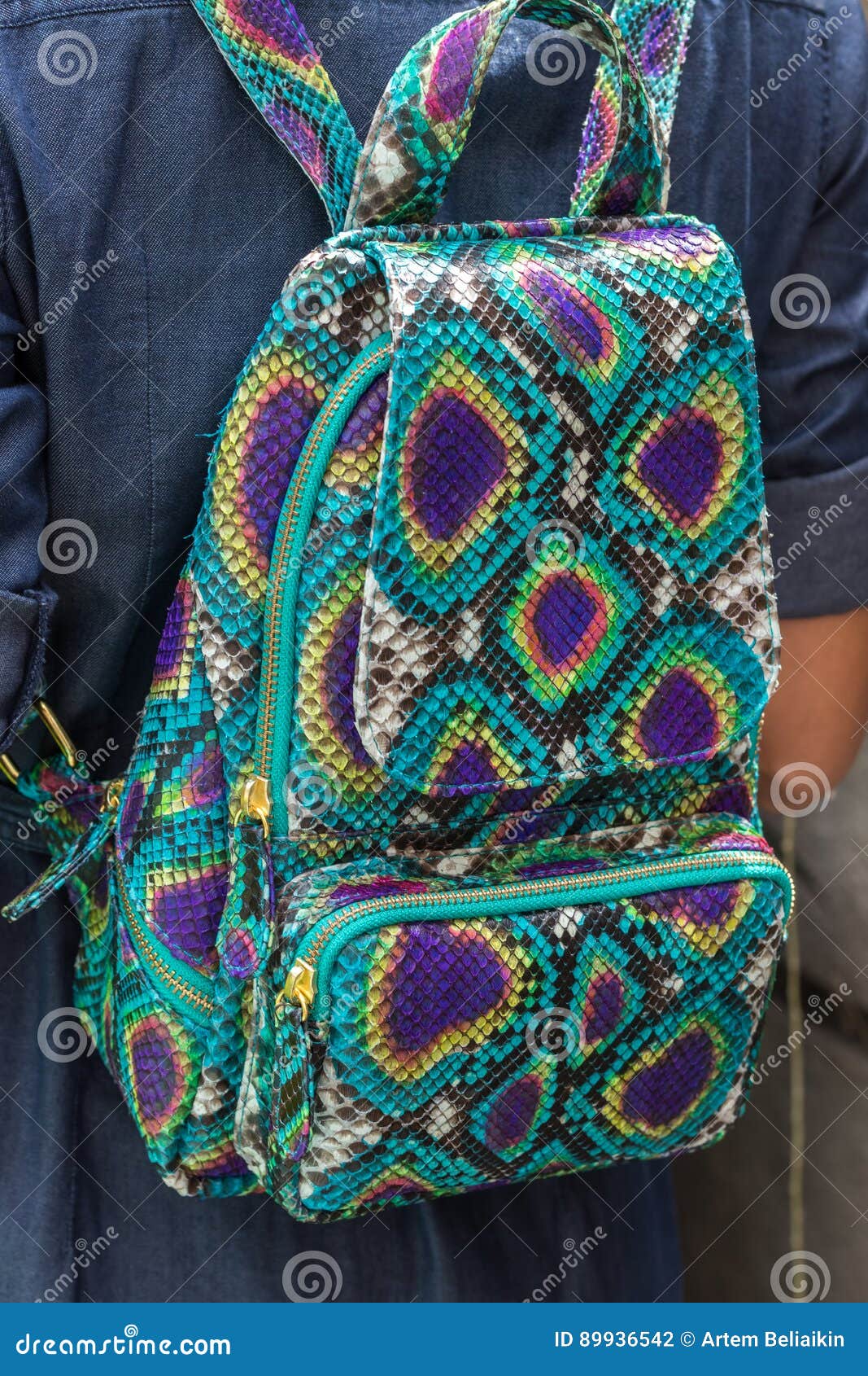 Close Up of Stylish Luxury Snakeskin Python Backback on Woman Back ...