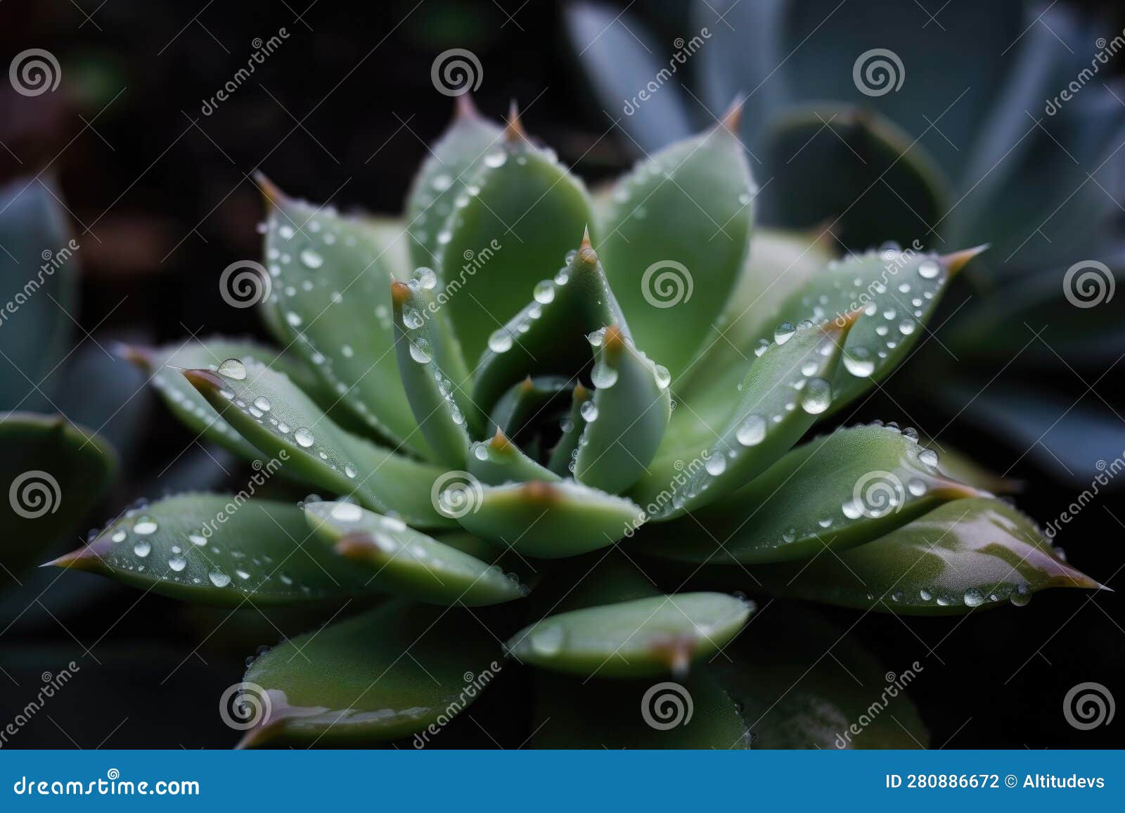 Close-up of Succulent Plant with Dewy Drops Stock Illustration ...