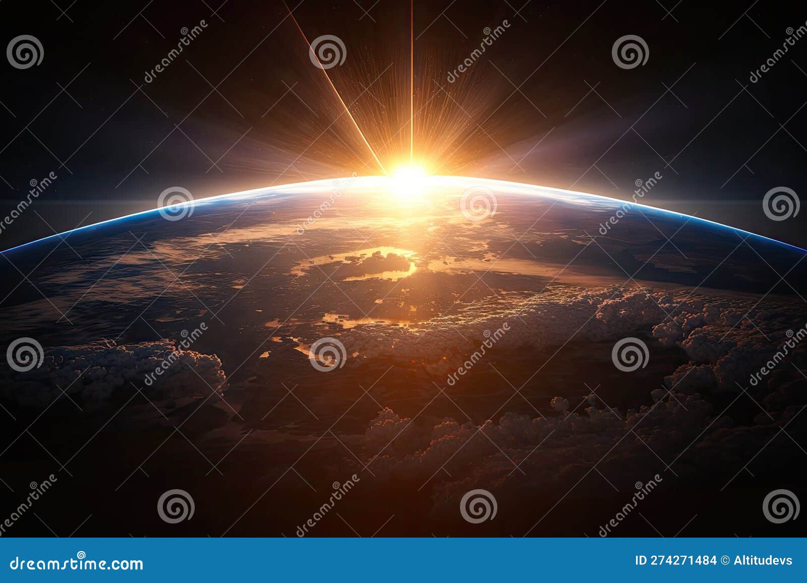 A Close-up of the Sun Rising Over a Globe, with Rays of Light Shining ...