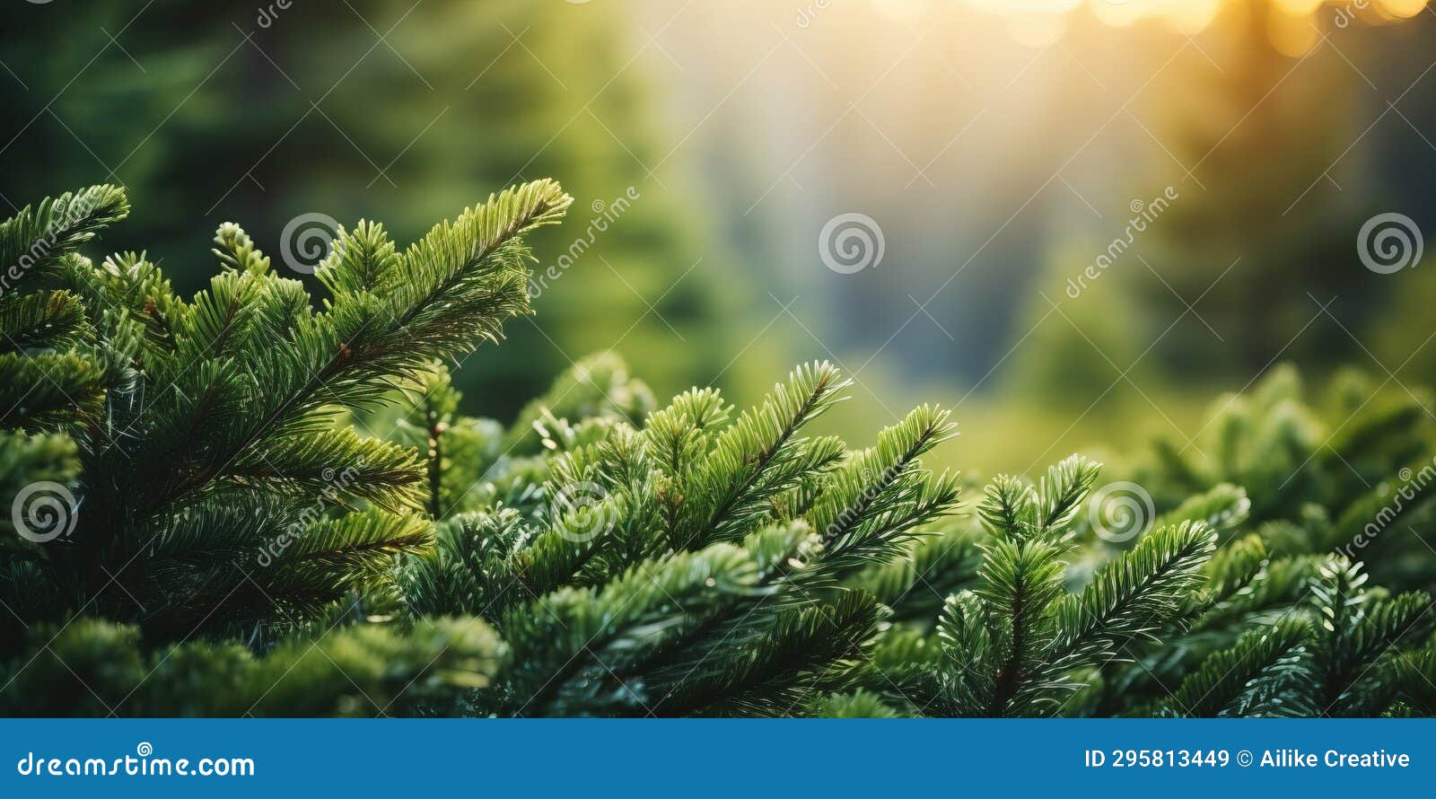 Close Up of Sunlit Pine Tree Branches in a Forest Stock Illustration ...