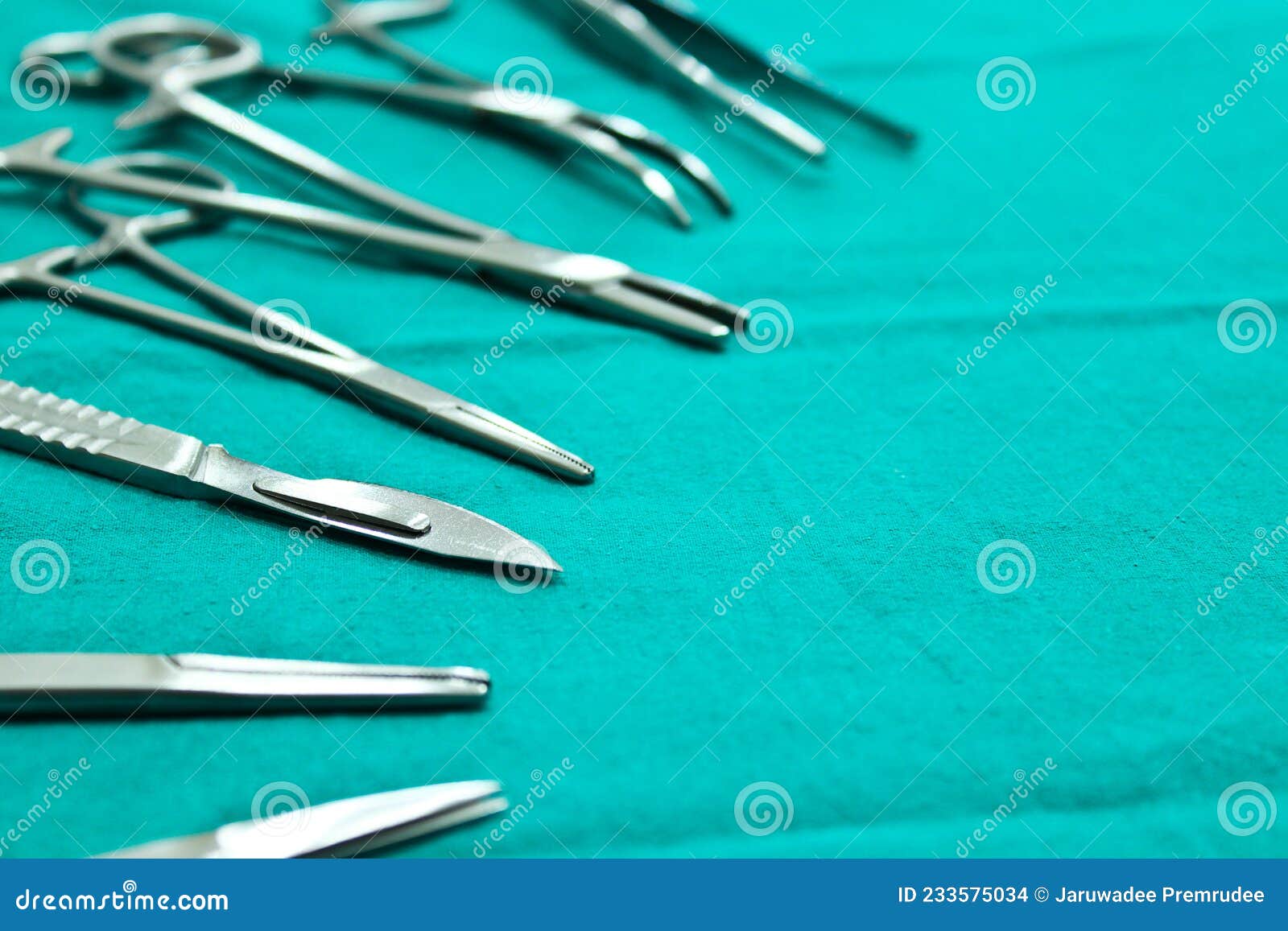Close-Up Surgical Instruments on the Green Fabric Stock Photo - Image ...