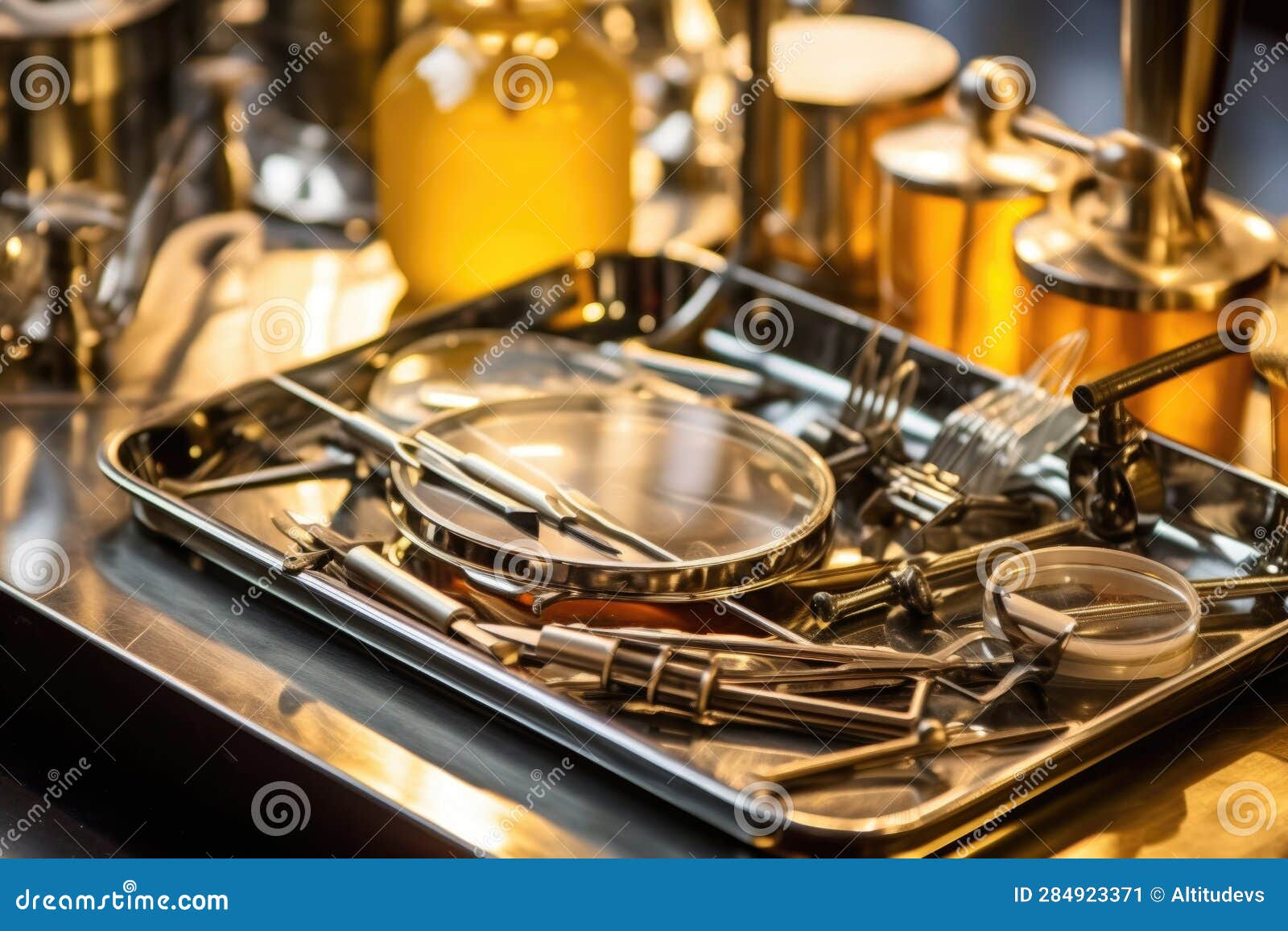 Close-up of Surgical Instruments on a Sterile Tray Stock Image - Image ...