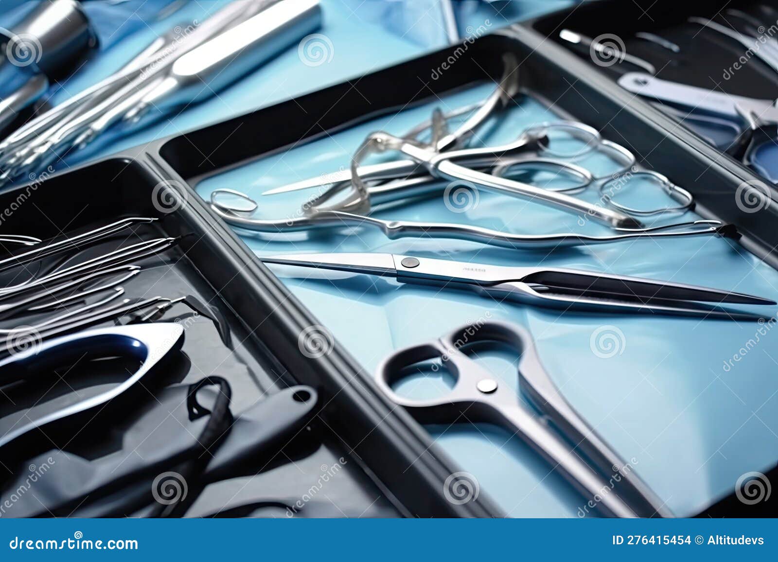 Close-up of Surgical Tools Including Forceps, Scalpels and Retractors ...