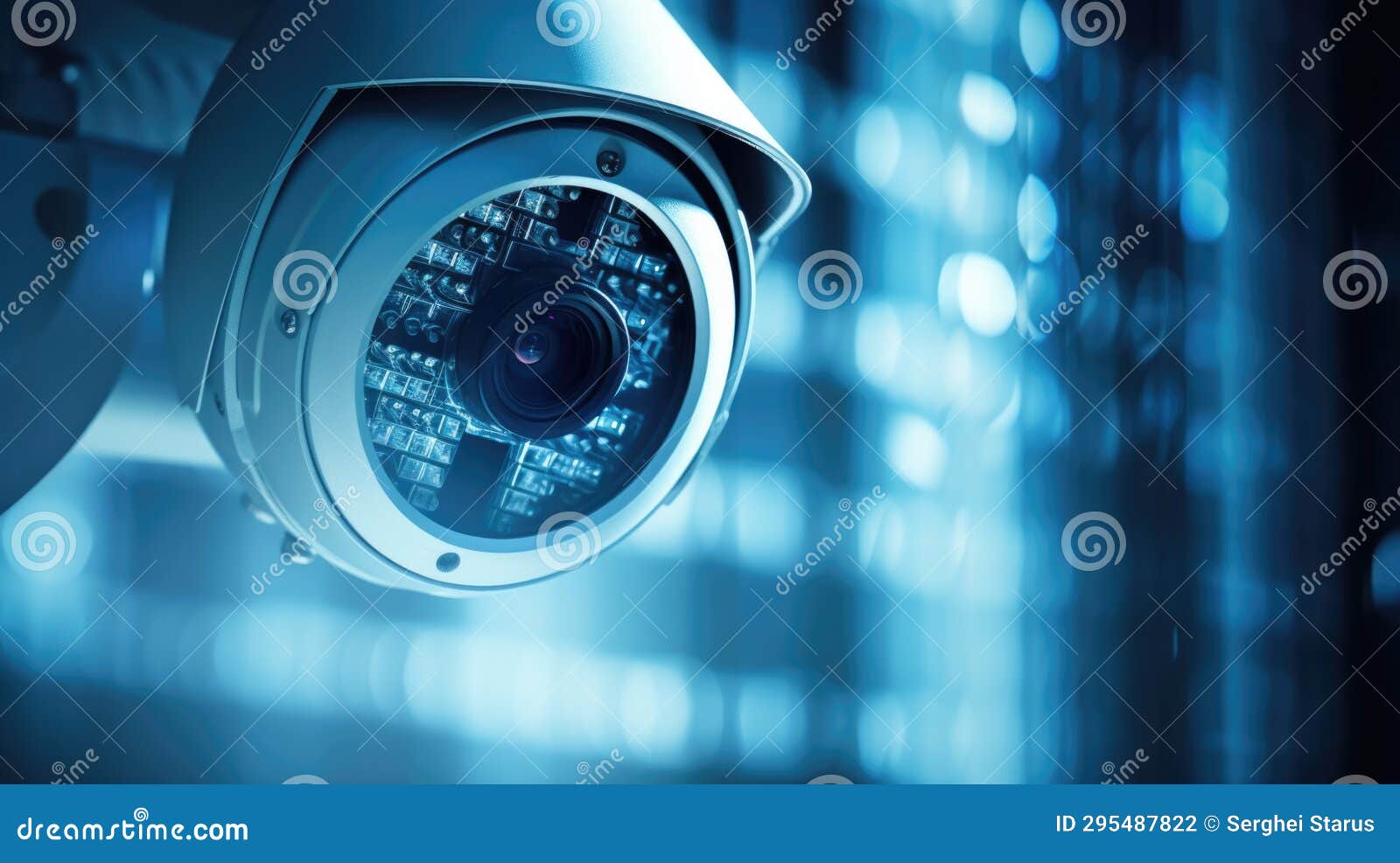 Close Up Surveillance Cctv Camera On Gate Of Construction Site People ...