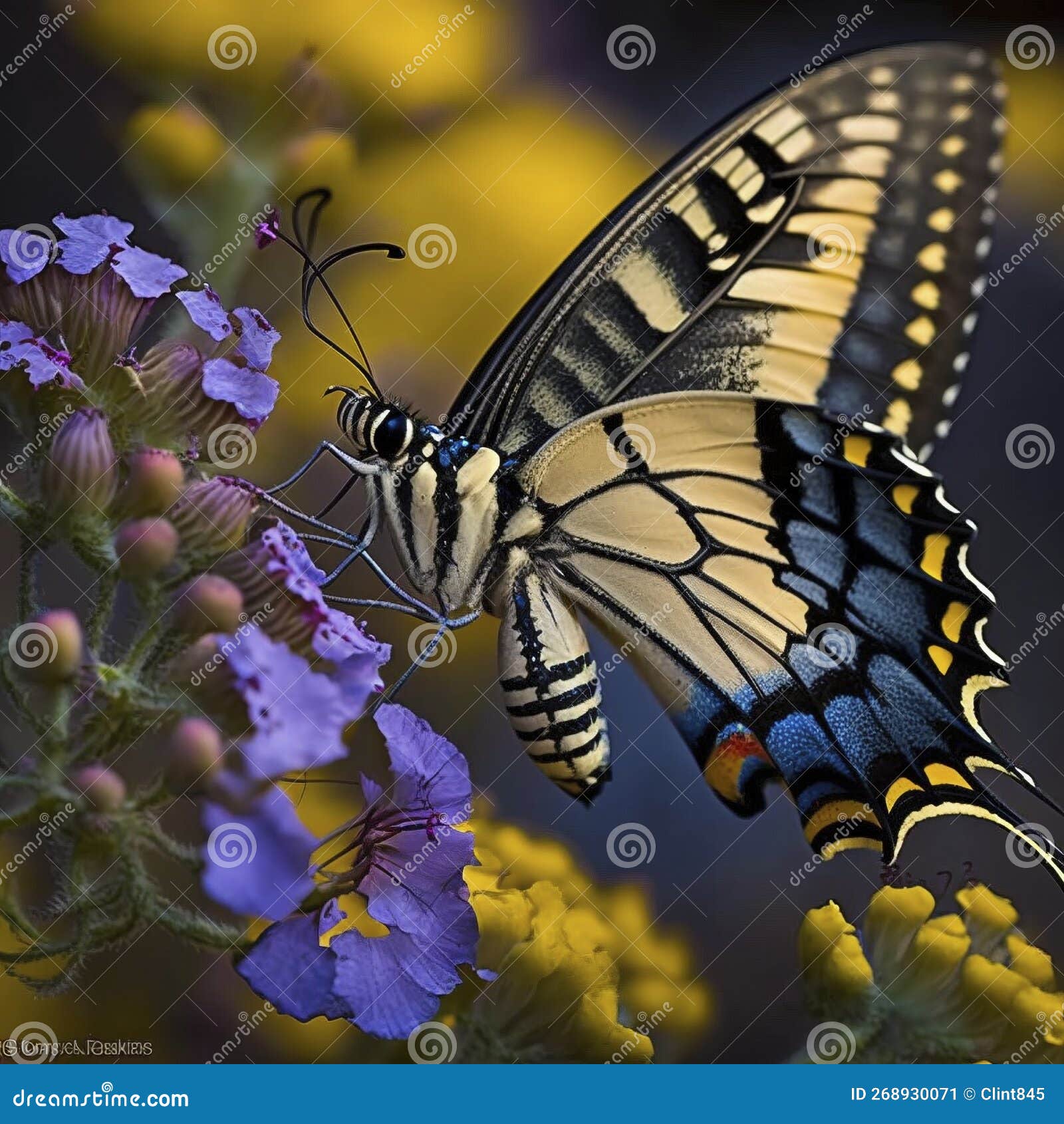 A Close-up of a Swallowtail Butterfly Hovering Over a Flower Stock ...