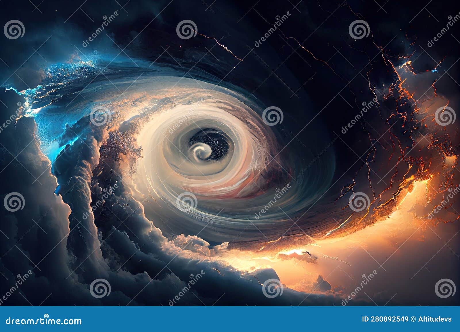 Close-up of Swirling Clouds in Tropical Cyclone, with Lightning ...