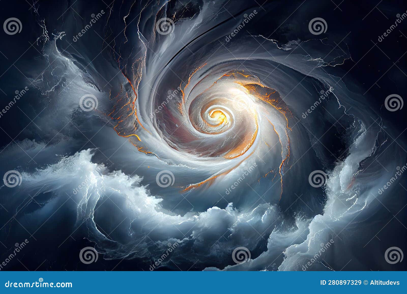 Close-up of Swirling Clouds in Tropical Cyclone, with Lightning ...
