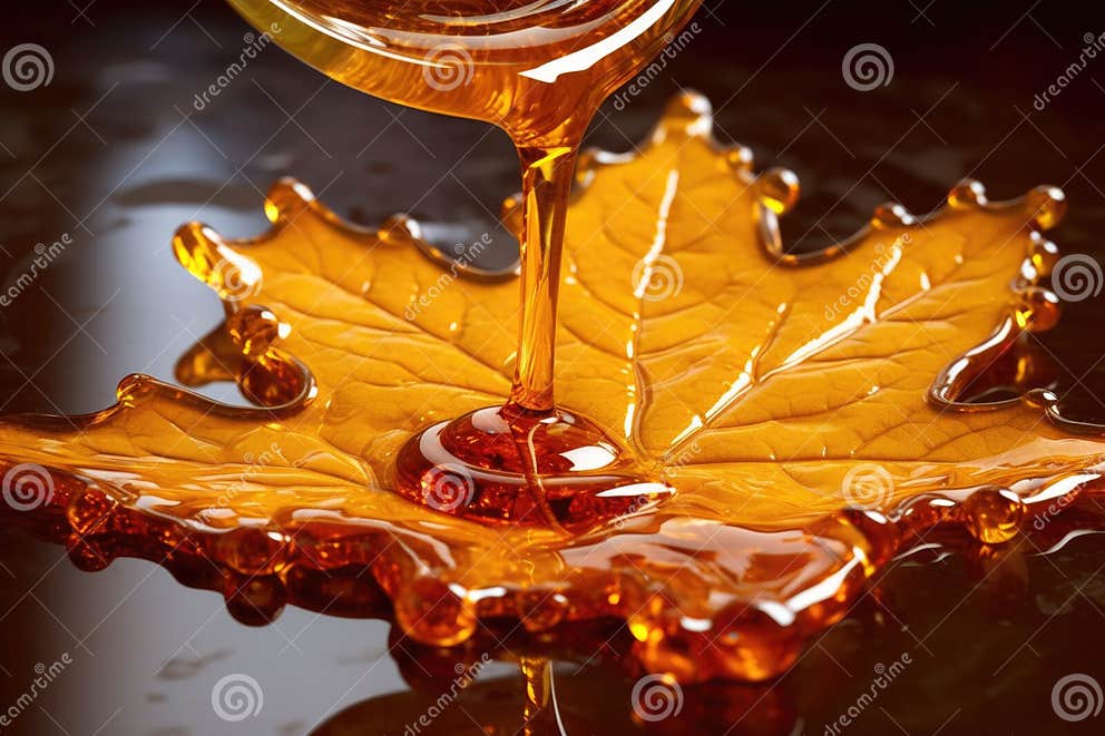 Close-up of Syrup Dripping from a Maple Leaf Stock Image - Image of ...