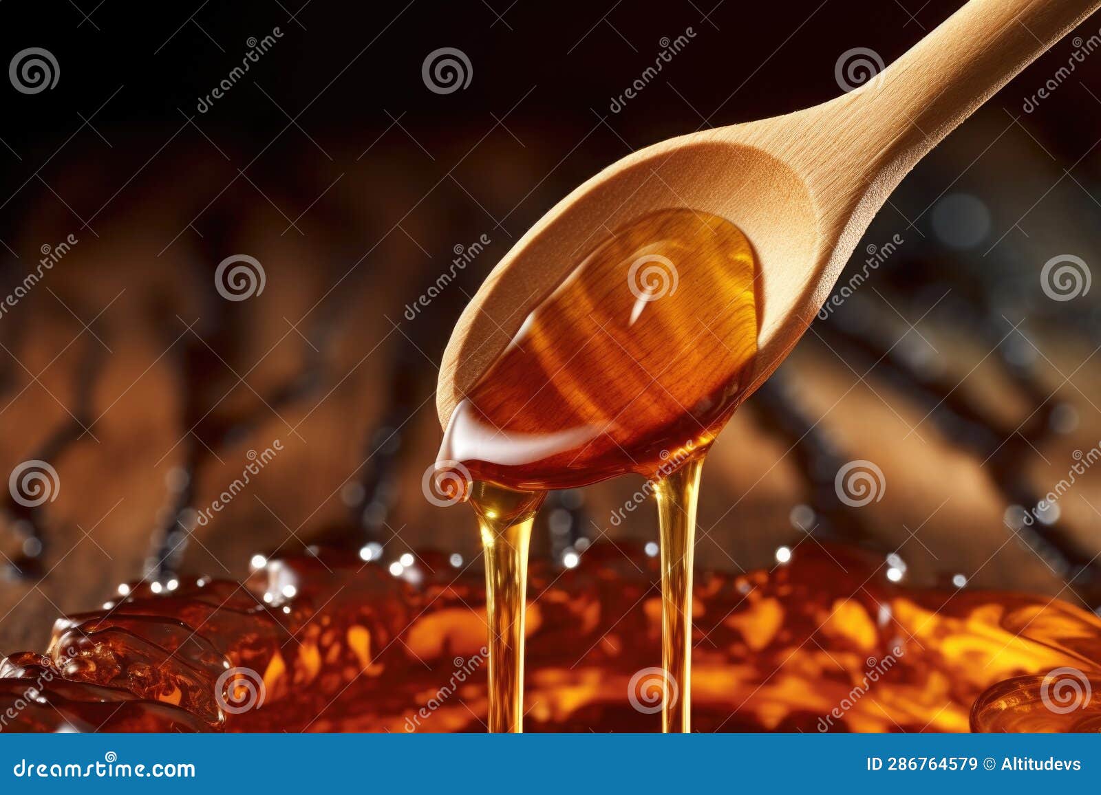 Close-up of Syrup Dripping from Wooden Spoon Stock Illustration ...