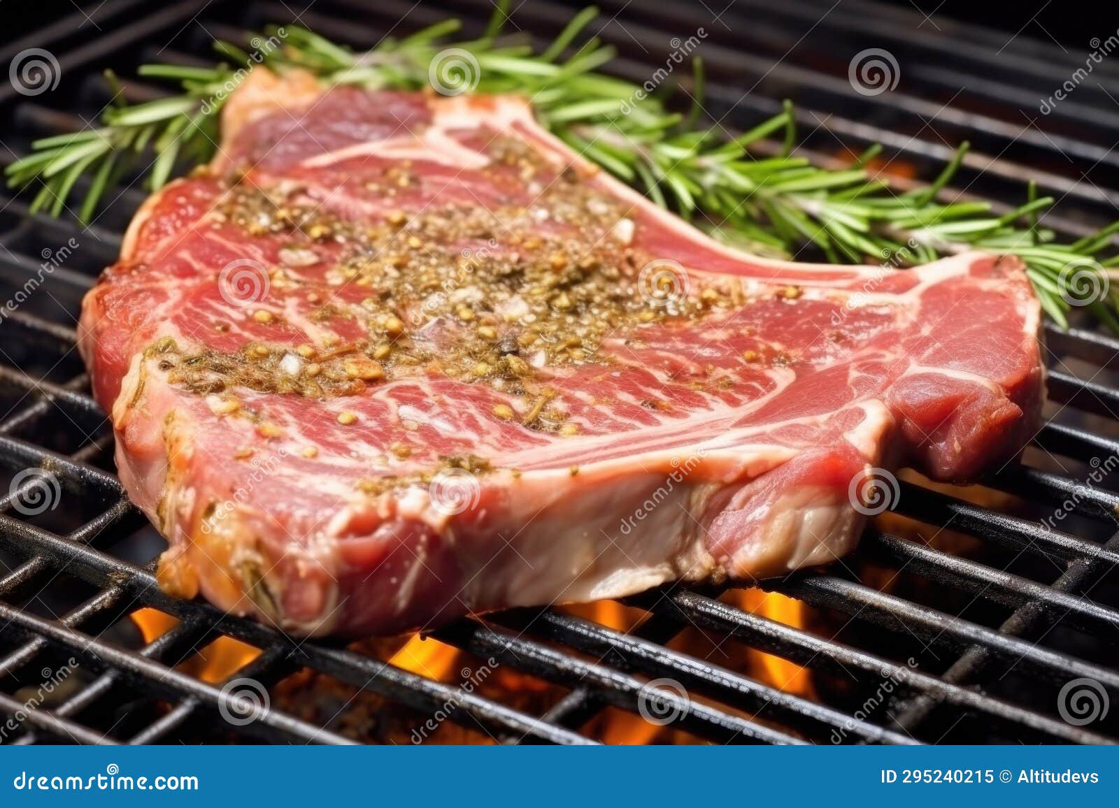 Close Up of a T-bone Steak Being Seasoned before Grilling Stock Image ...