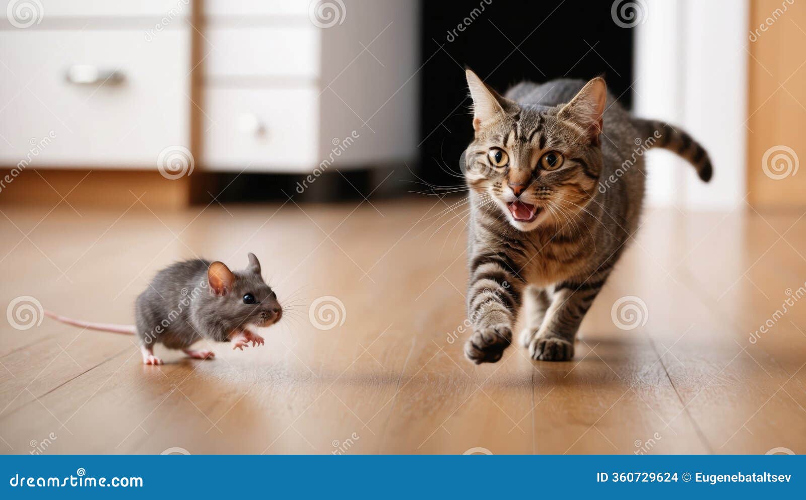 Close-up of Tabby Cat Approaching Small Mouse Curiously Stock Photo ...