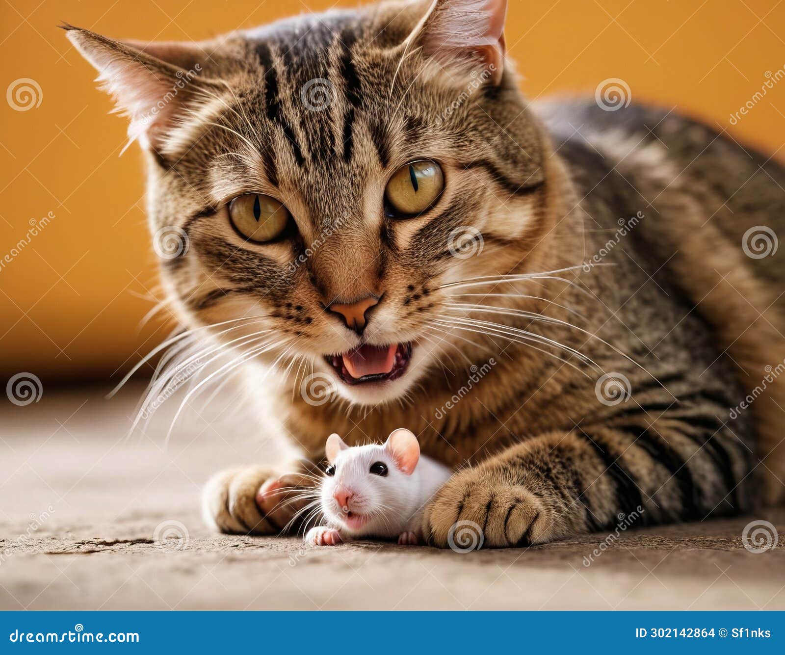 A Close-up of a Tabby Cat with a White Mouse in Front of it. the ...