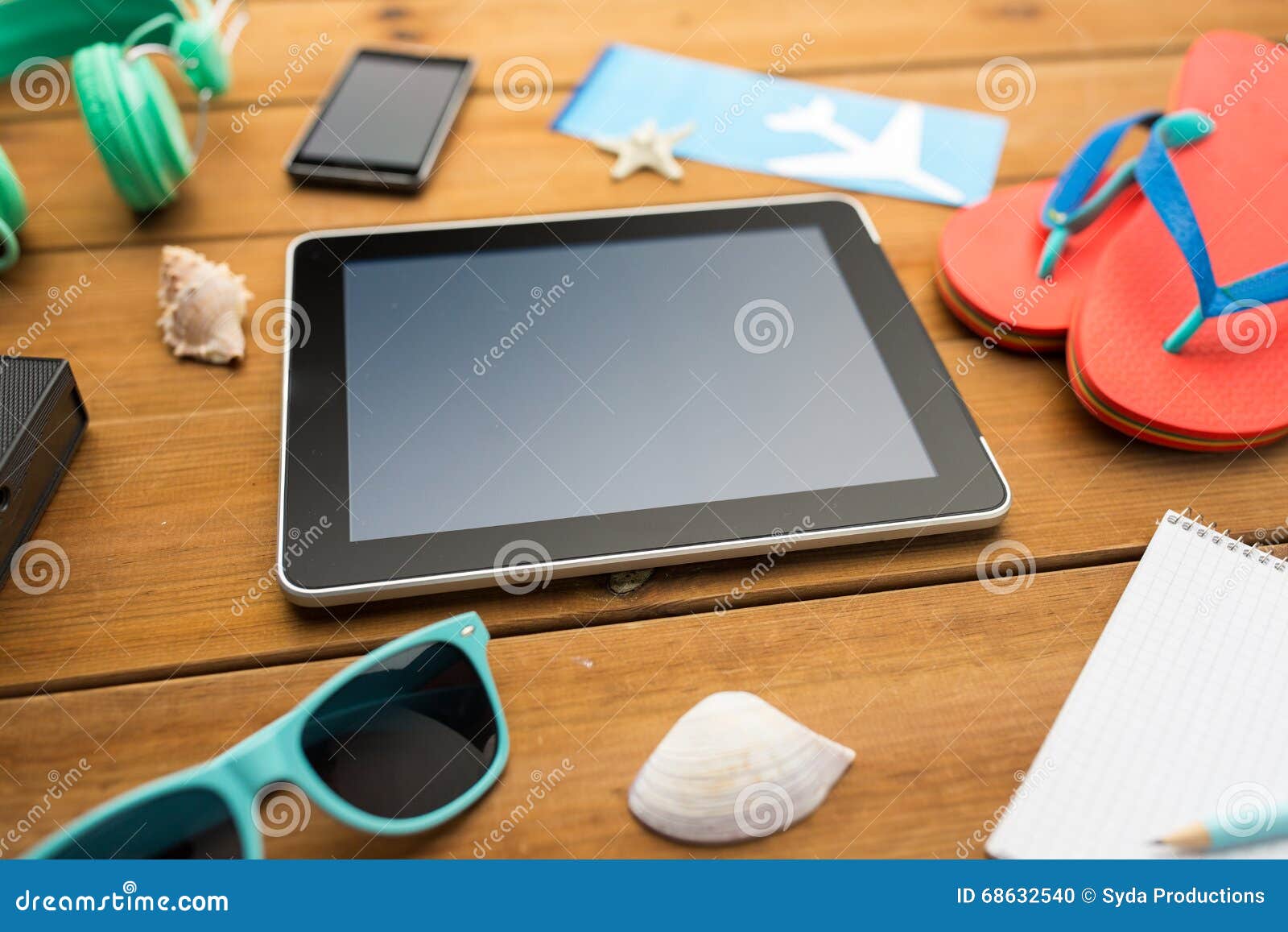 Close Up of Tablet Pc and Travel Stuff Stock Photo - Image of gadget ...