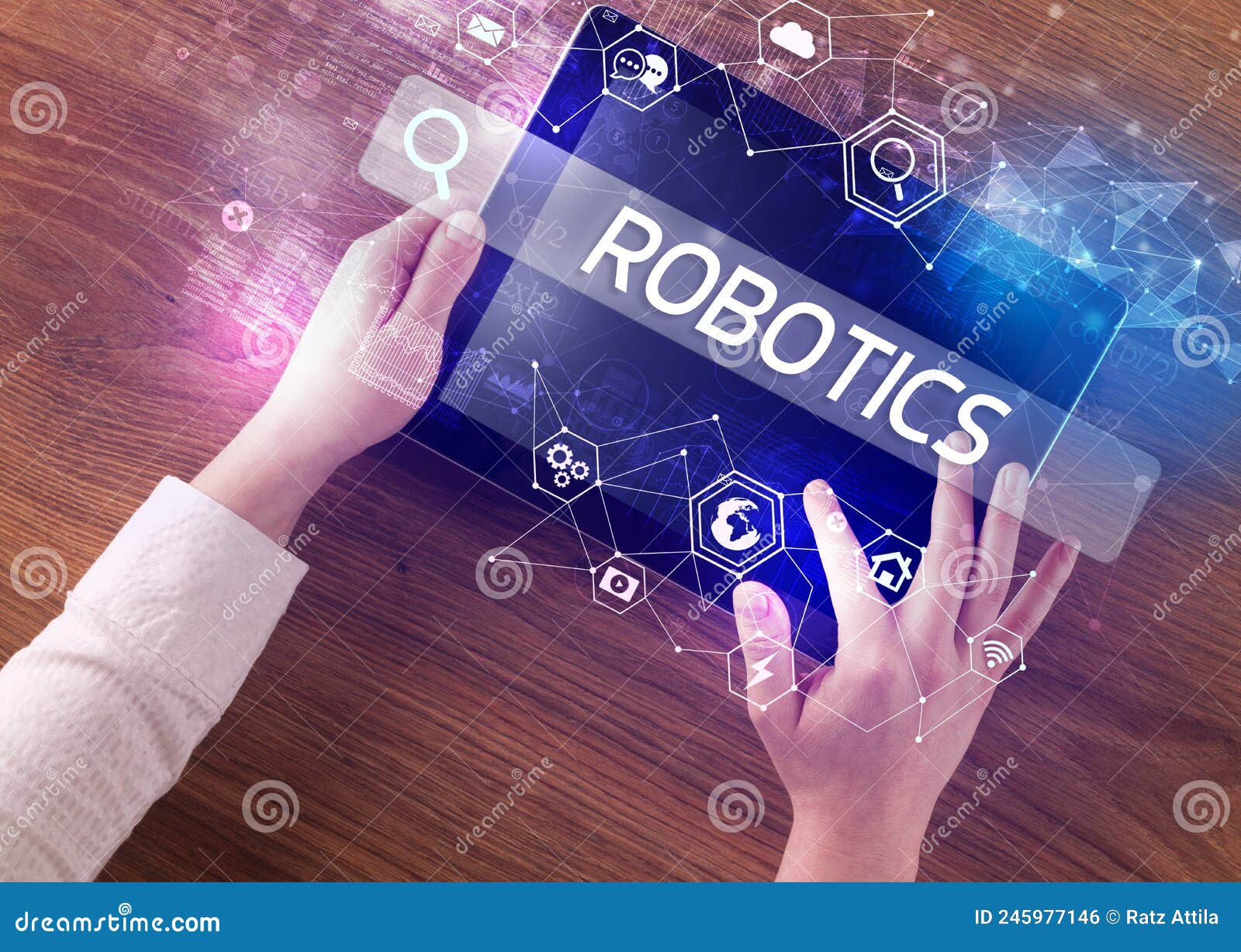 Inscription Robotics Of The Details And Gears. Vector Illustration ...