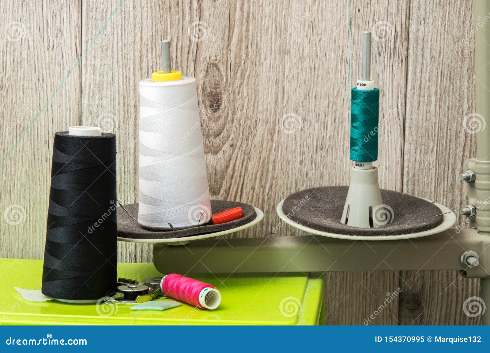 Close Up. Tailoring. Details. Big and Small Spools of Thread, Bobbins ...