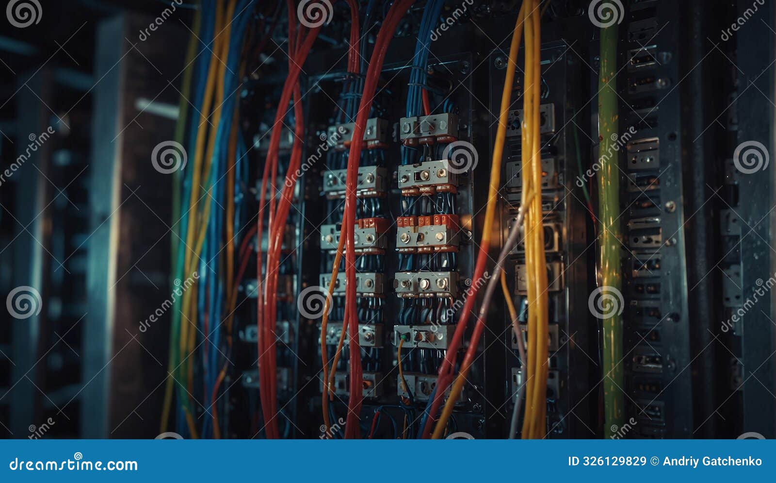 Close-Up of Tangled Wires and Connectors in an Electrical Panel for ...