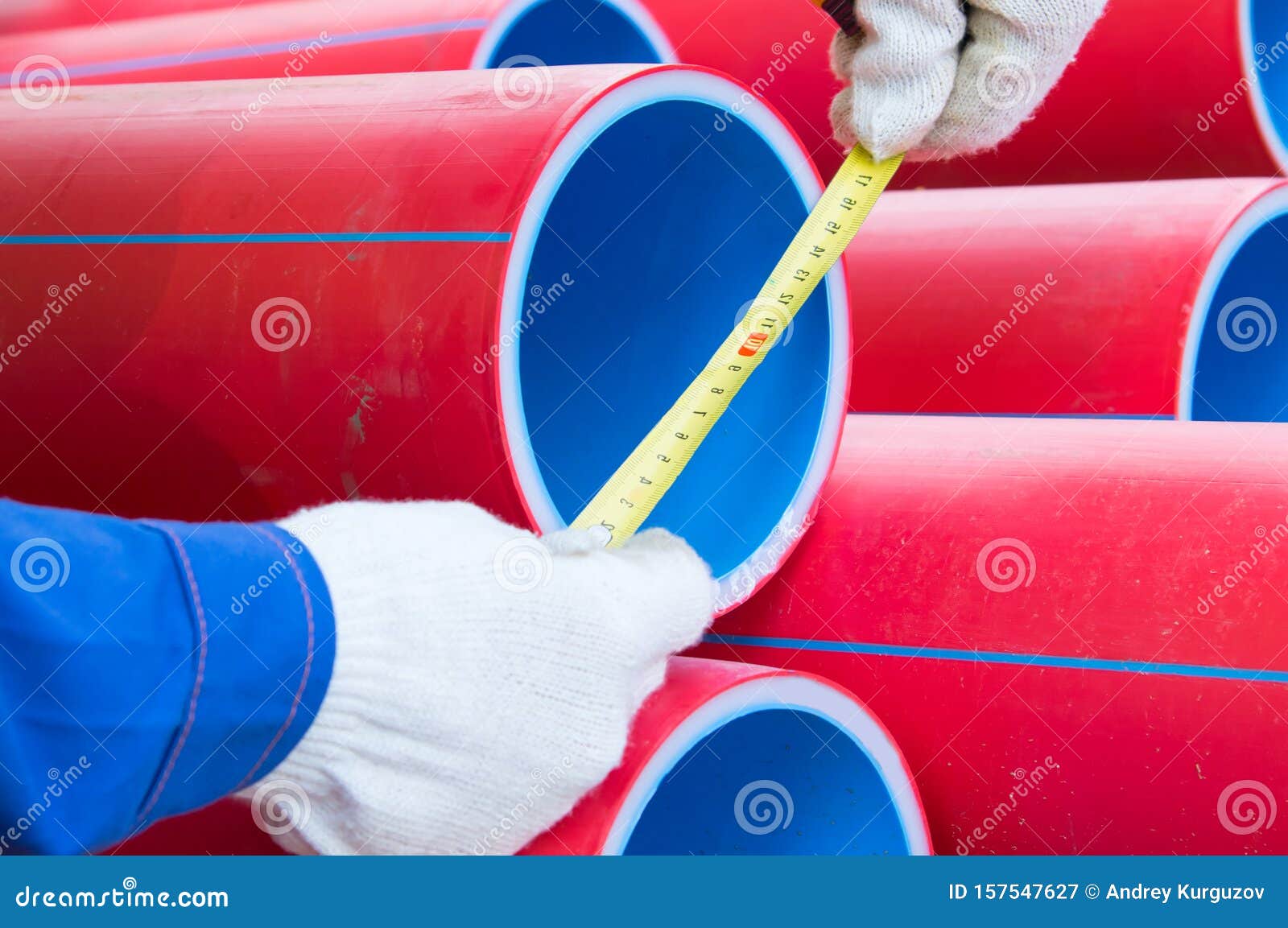 Close-up, Tape Measures for Measuring the Diameter of Plastic Pipes ...