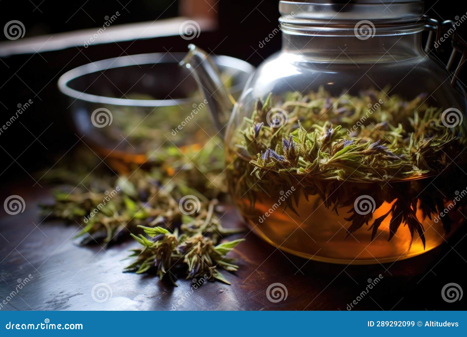Close-up of Tea Leaves Steeping in a Glass Teapot Stock Image - Image ...