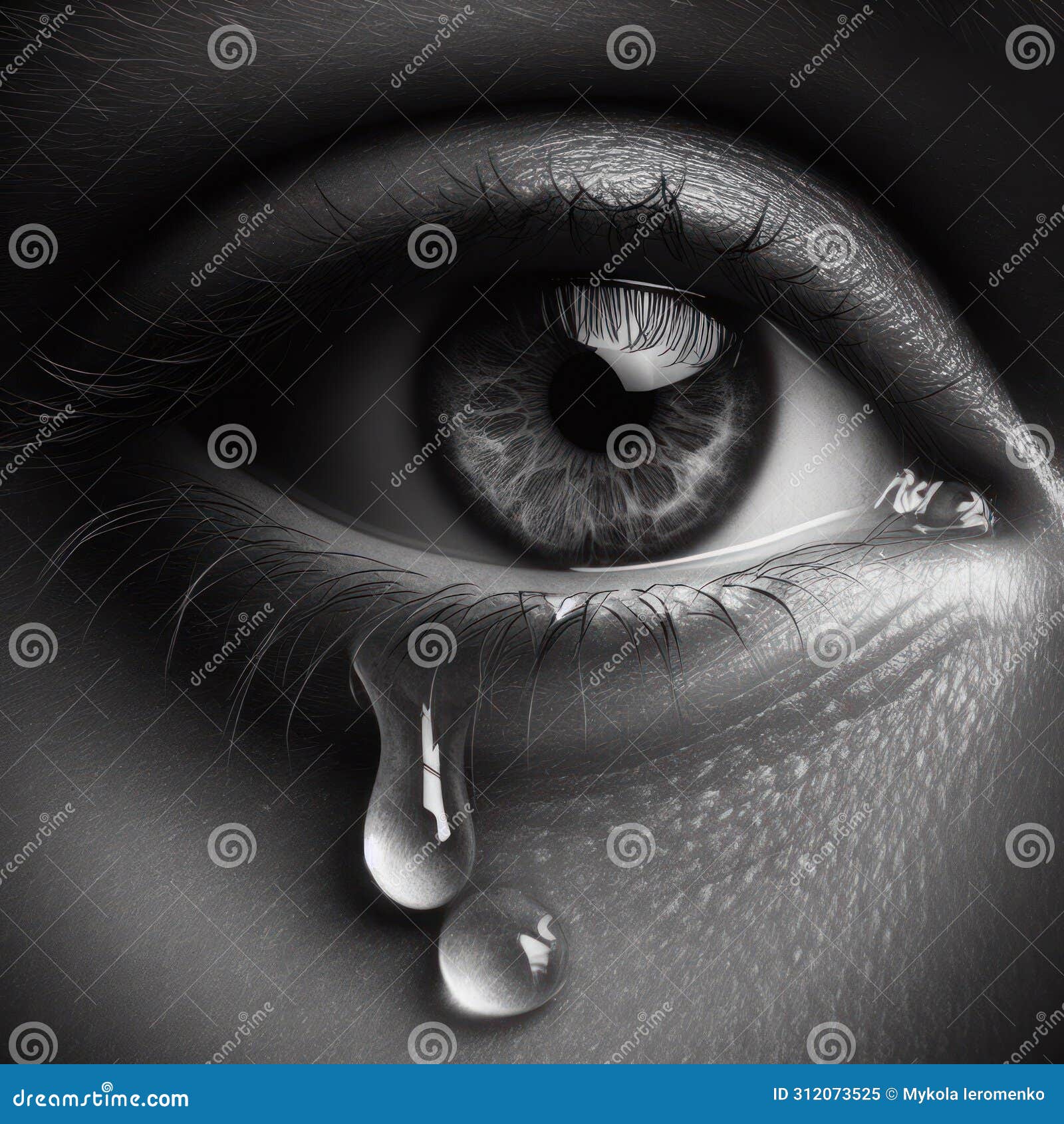 Close-up of a Tear Flowing from an Eye. Stock Image - Image of despair ...