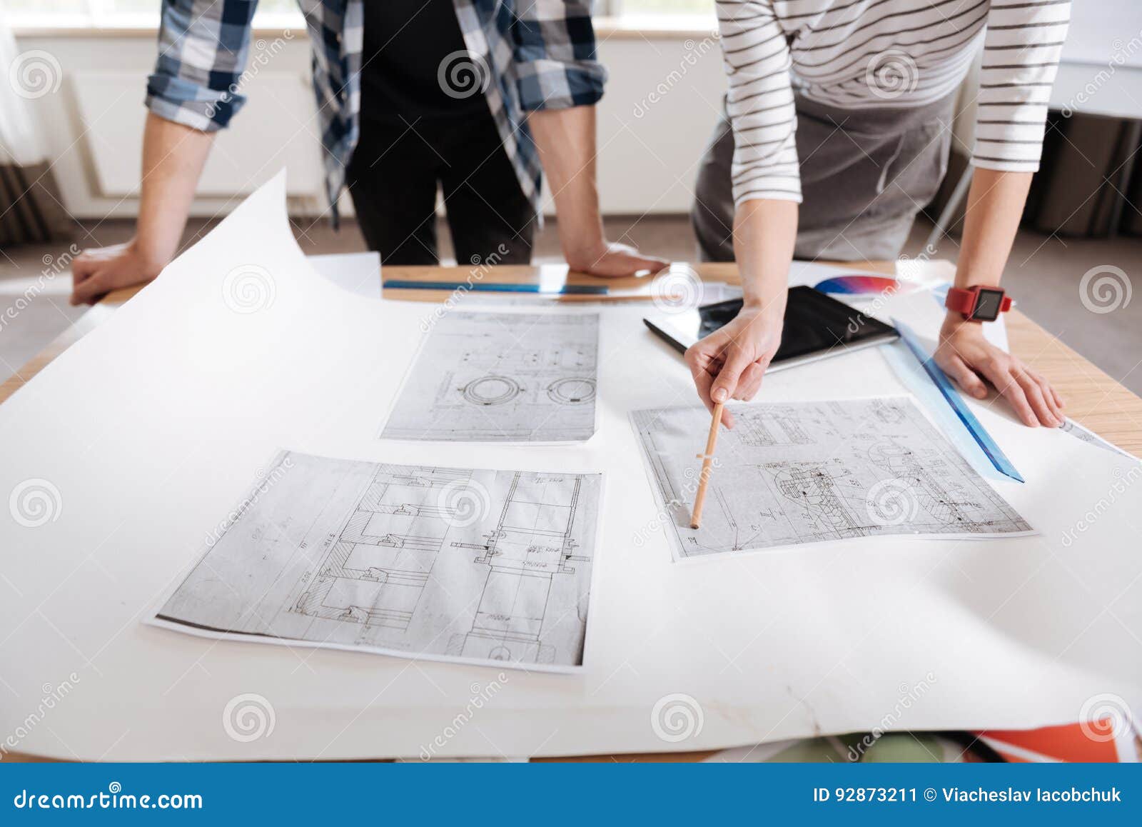 Close Up Of Technical Drawings Lying On The Table Royalty-Free Stock ...
