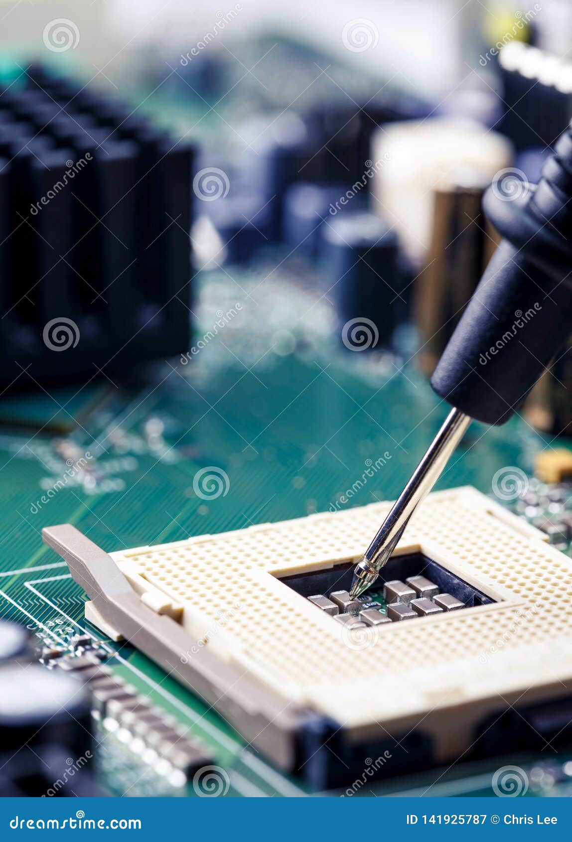 Close Up - Technician Engineer Measuring Multimeter CPU Socket Computer ...