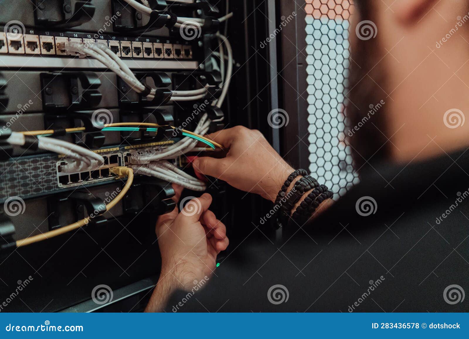 Close Up of Technician Setting Up Network in Server Room Stock Photo ... Close Up of Technician Setting Up Network in Server Room Stock Photo ...