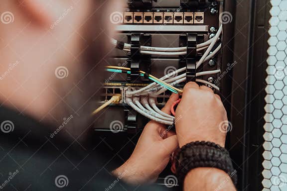 Close Up of Technician Setting Up Network in Server Room Stock Image ... Close Up of Technician Setting Up Network in Server Room Stock Image ...