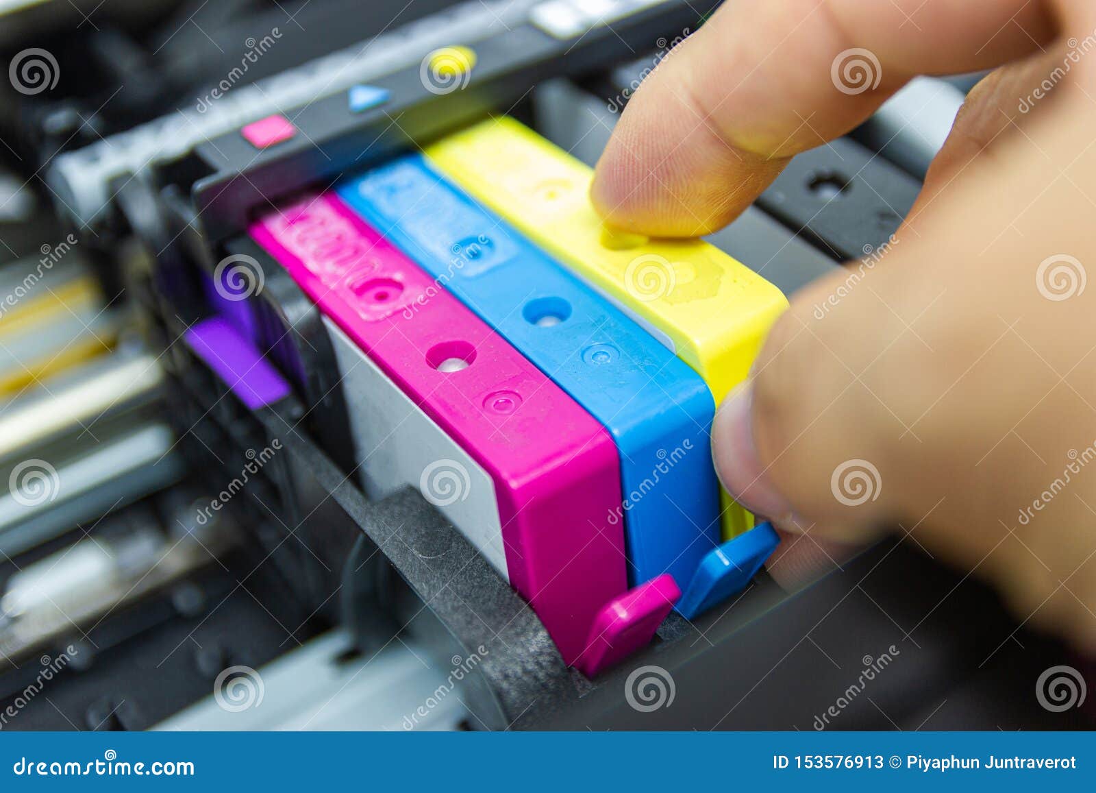 Technicians are Installing the Color Printer Inkjet Cartridge Stock ...