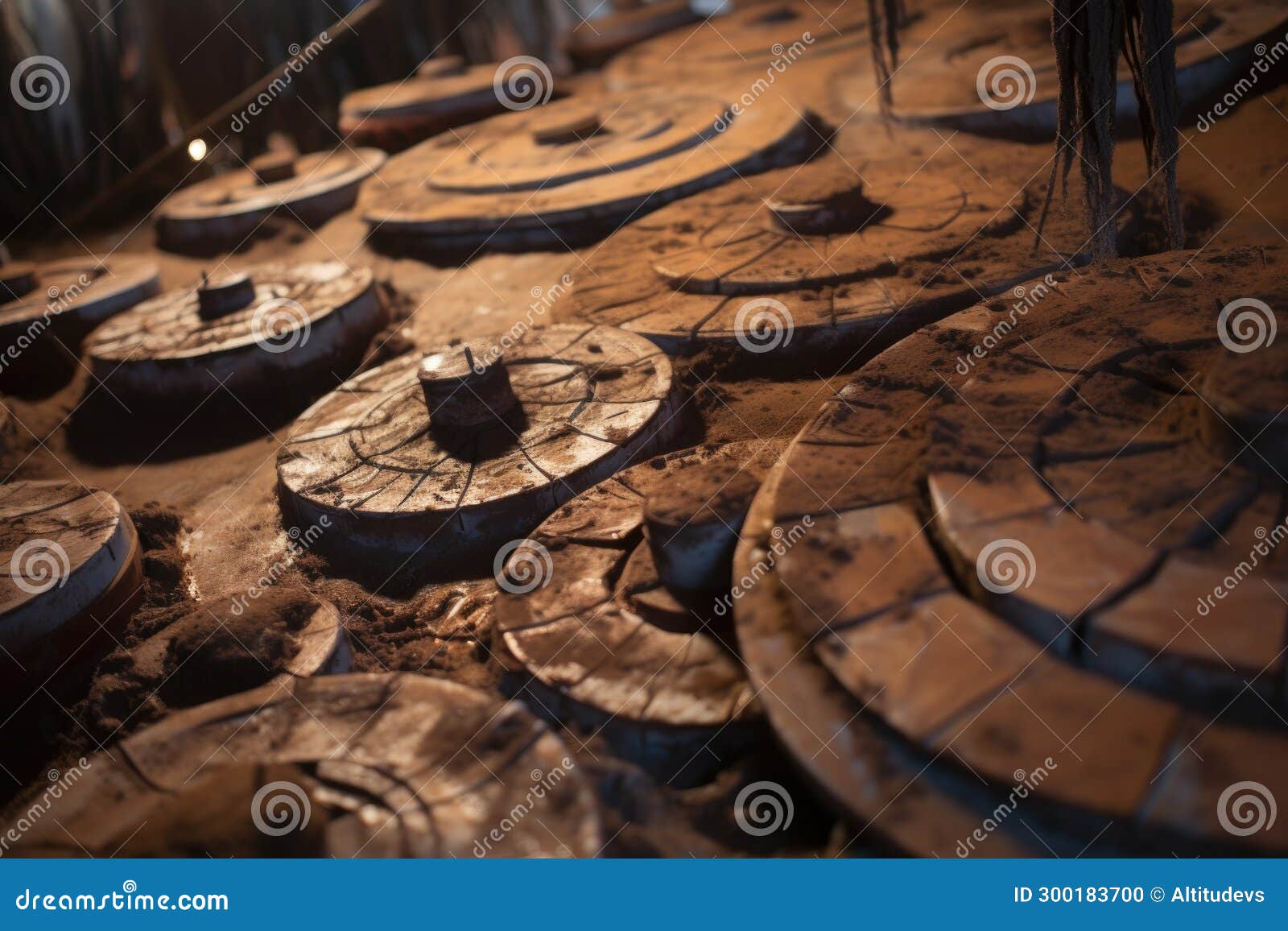 A Close-up of Tejo Discs in the Clay Pit with Gunpowder Mechas Stock ...