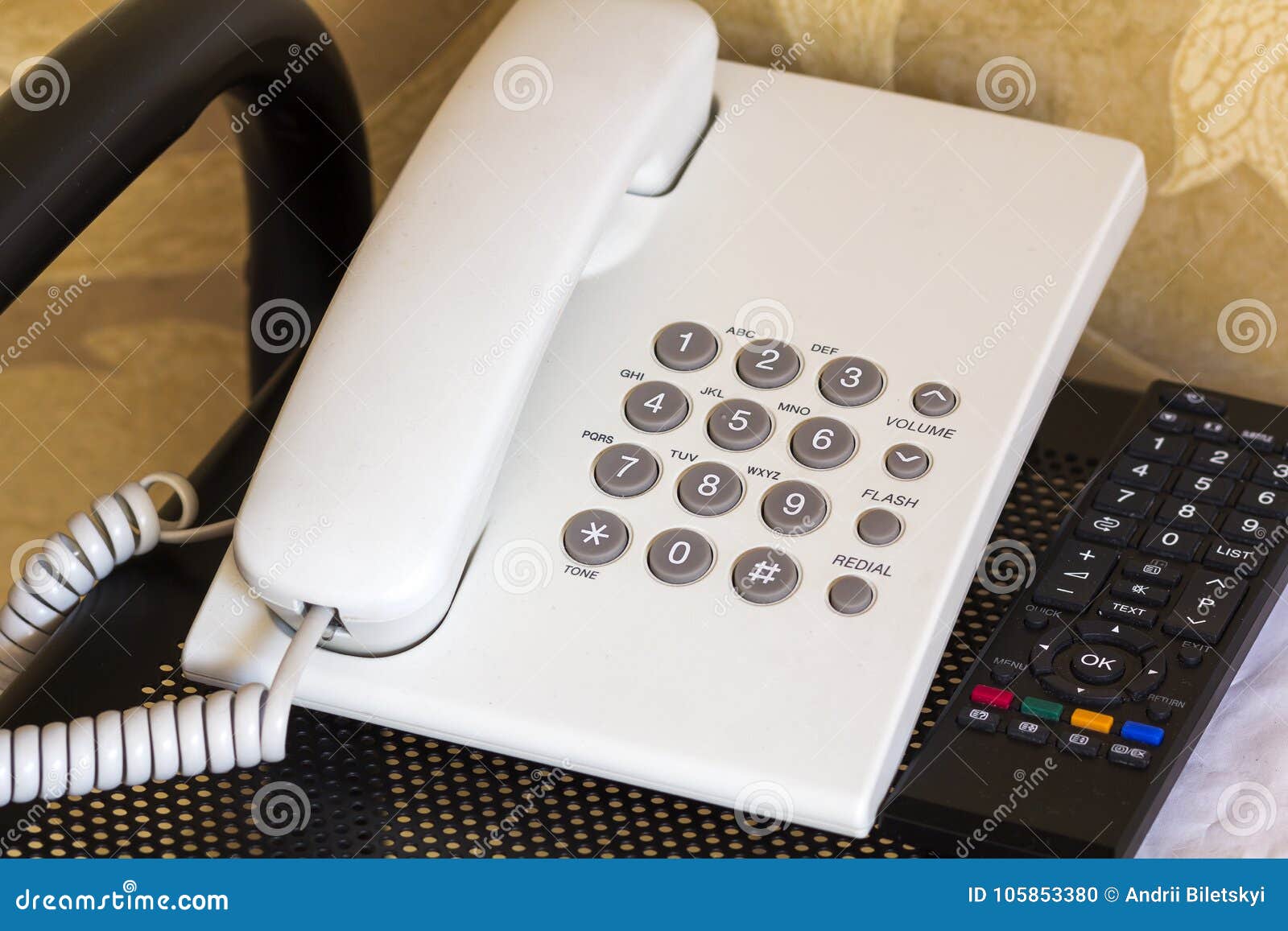 Close Up of Telephone Device at Office Desk, Communication Technology ...