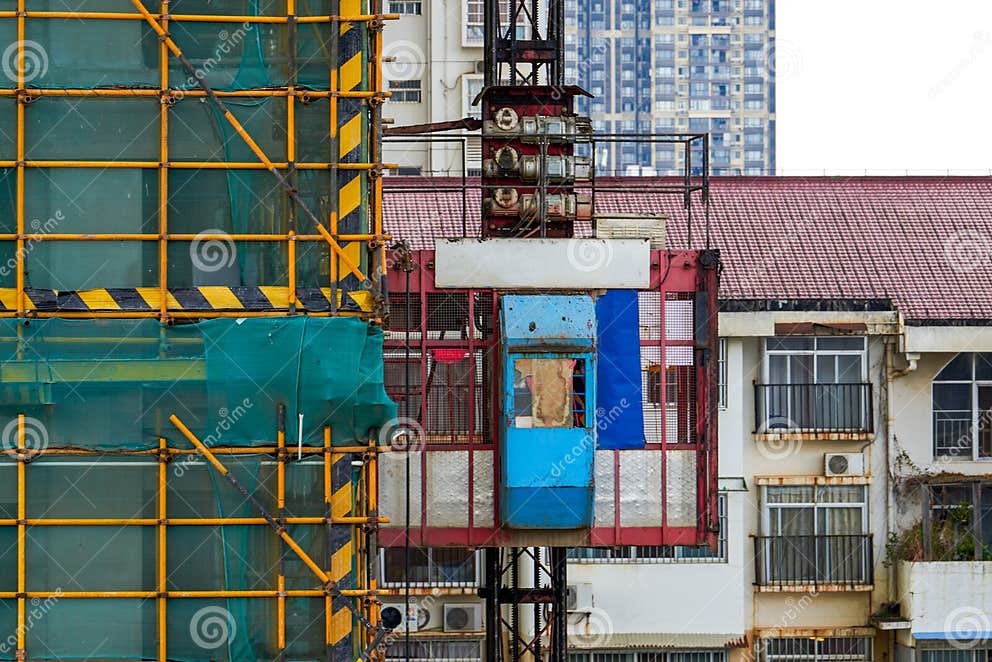 Close-up of Temporary Construction Elevator Used on Building Site Stock ...