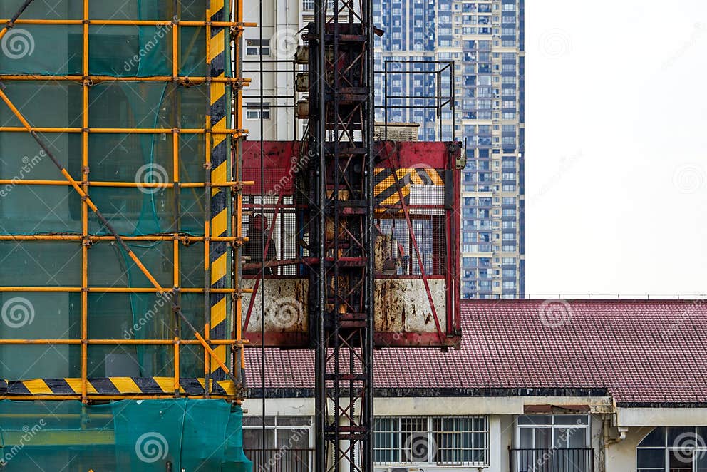 Close-up of Temporary Construction Elevator Used on Building Site Stock ...