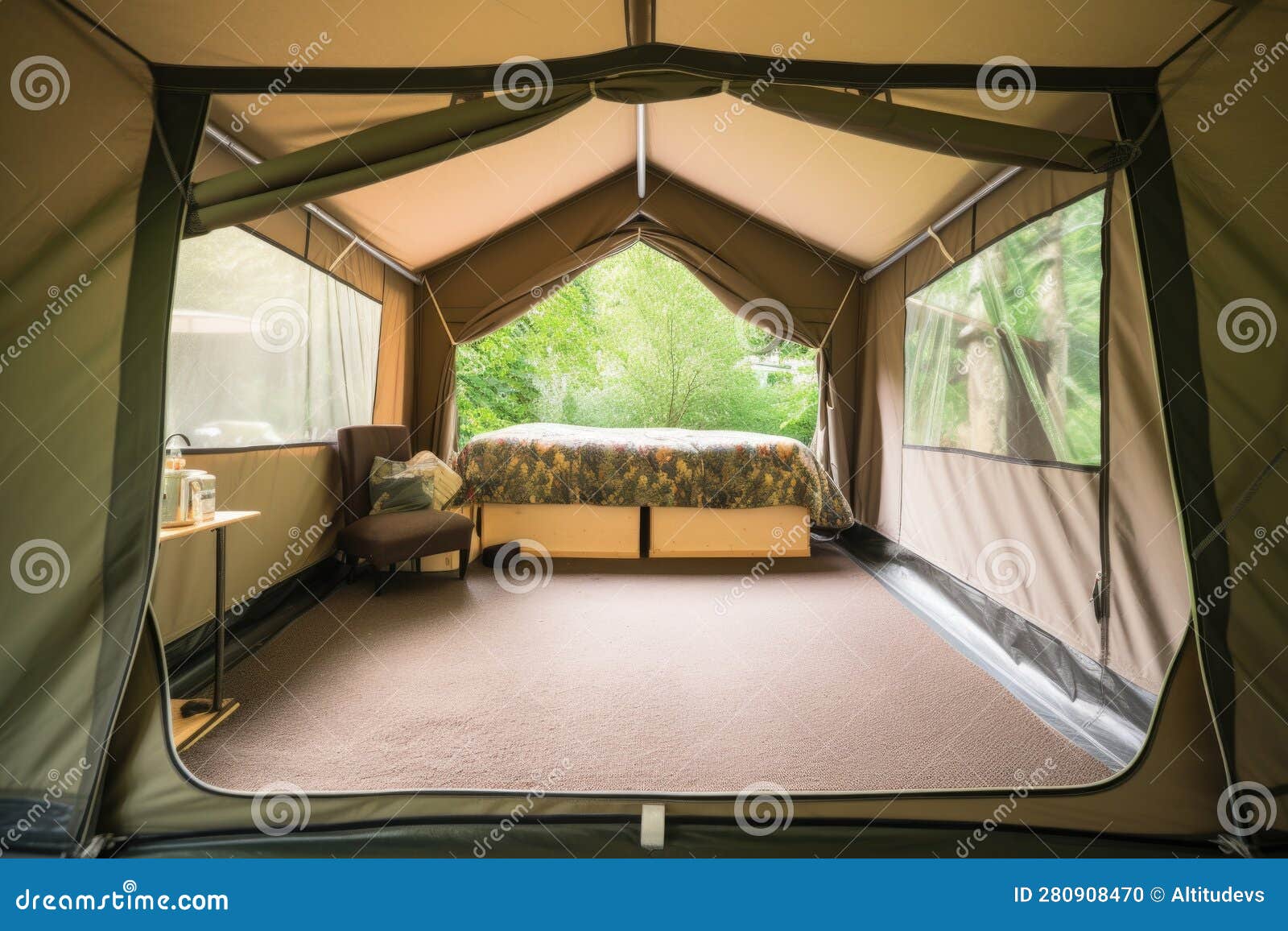 Close-up of a Tent with Its Doors and Windows Open, Allowing Natural ...