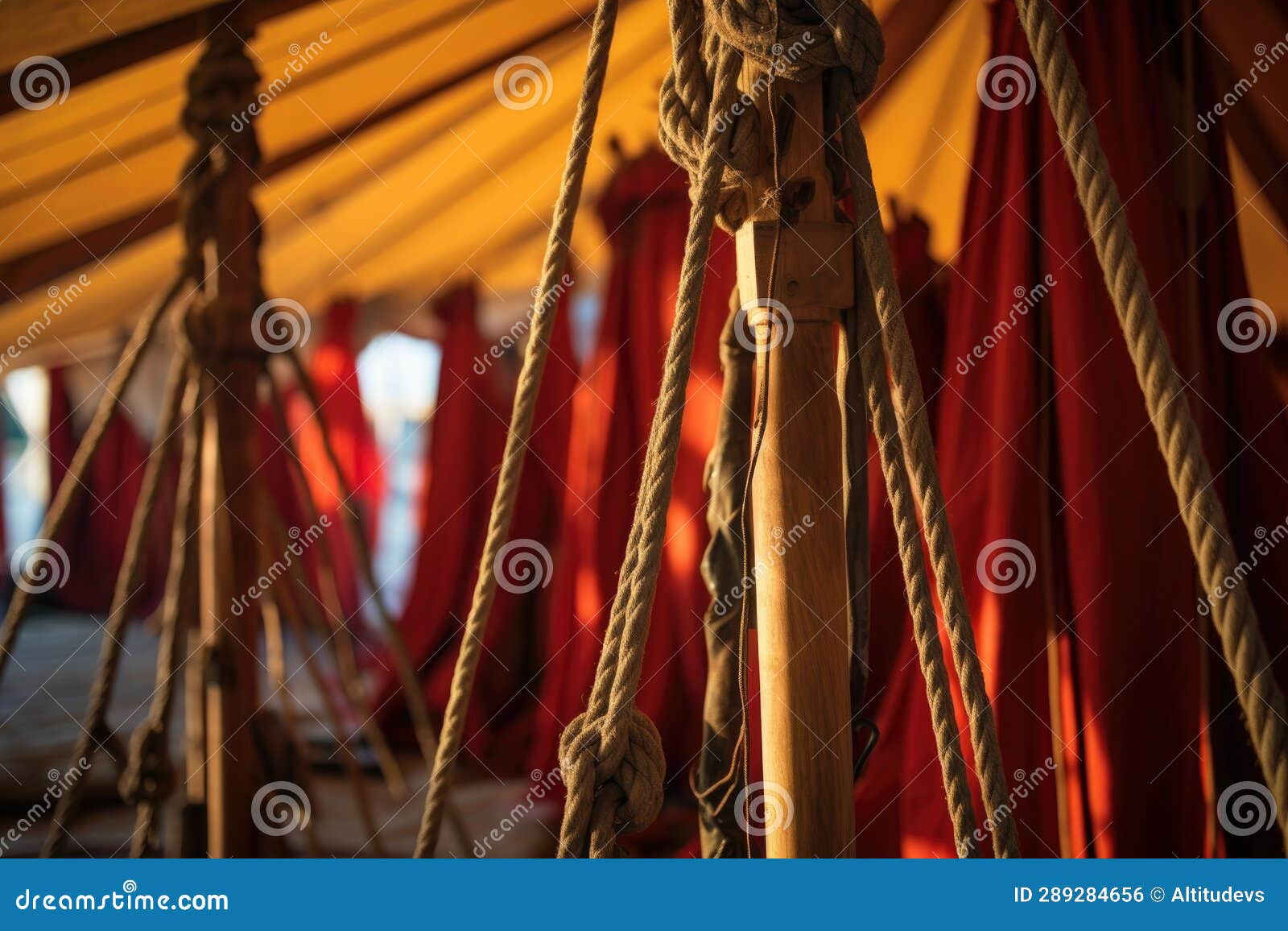 Close-up of Tent Pegs and Ropes Securing the Tent Stock Photo - Image ...