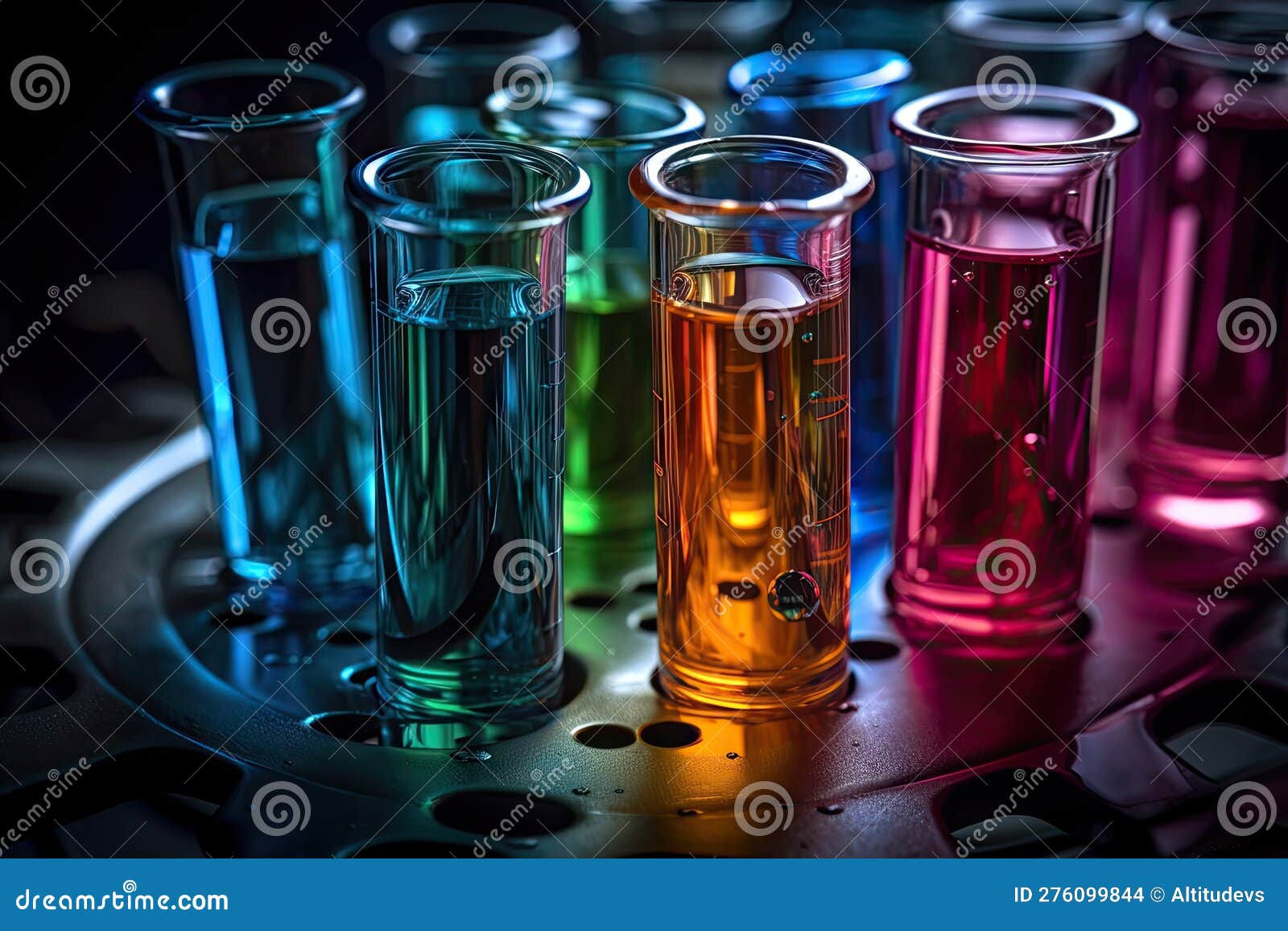 Close-up of Test Tubes and Beakers, with Colorful Liquid Inside Stock ...