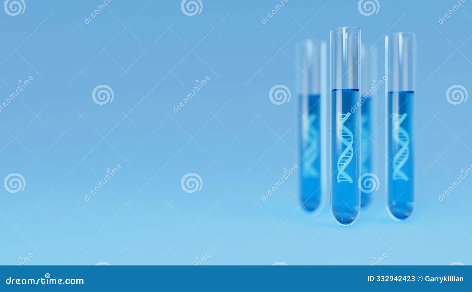 Close Up of Test Tubes with DNA Double Helix Strand Inside on Blue ...