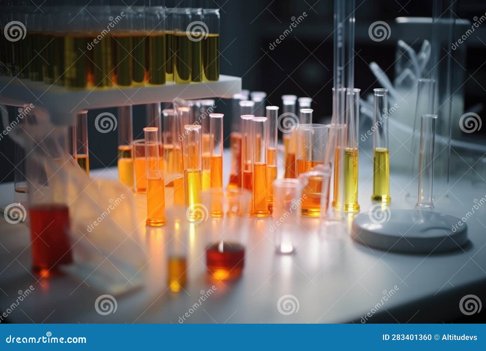 Close-up of Test Tubes, Pipettes and Flasks in Science Lab Stock ...