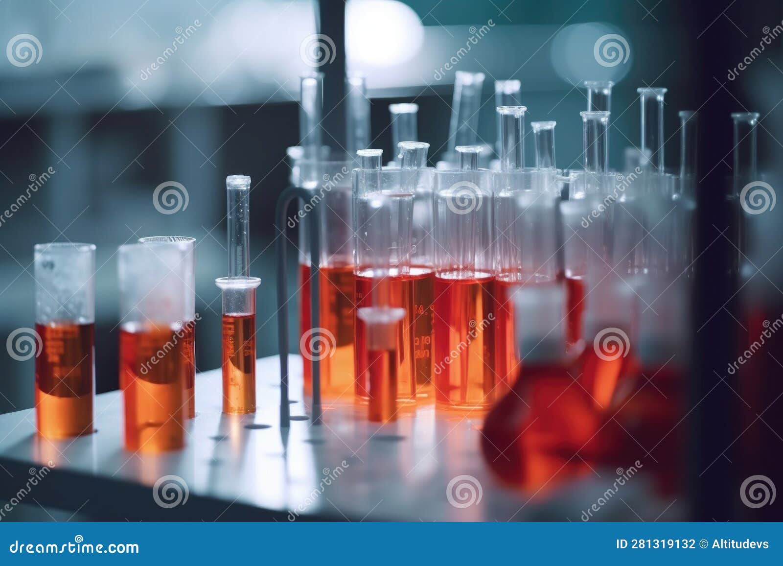 Close-up of Test Tubes, Pipettes and Flasks in Science Lab Stock ...