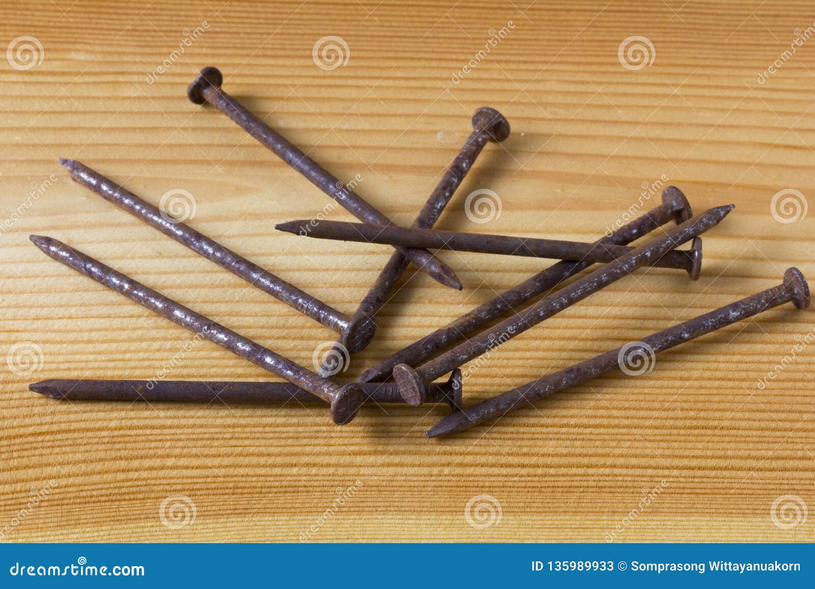 Close Up Texture of Old Rusty Nails, Rusty Nails on a Wooden Table ...