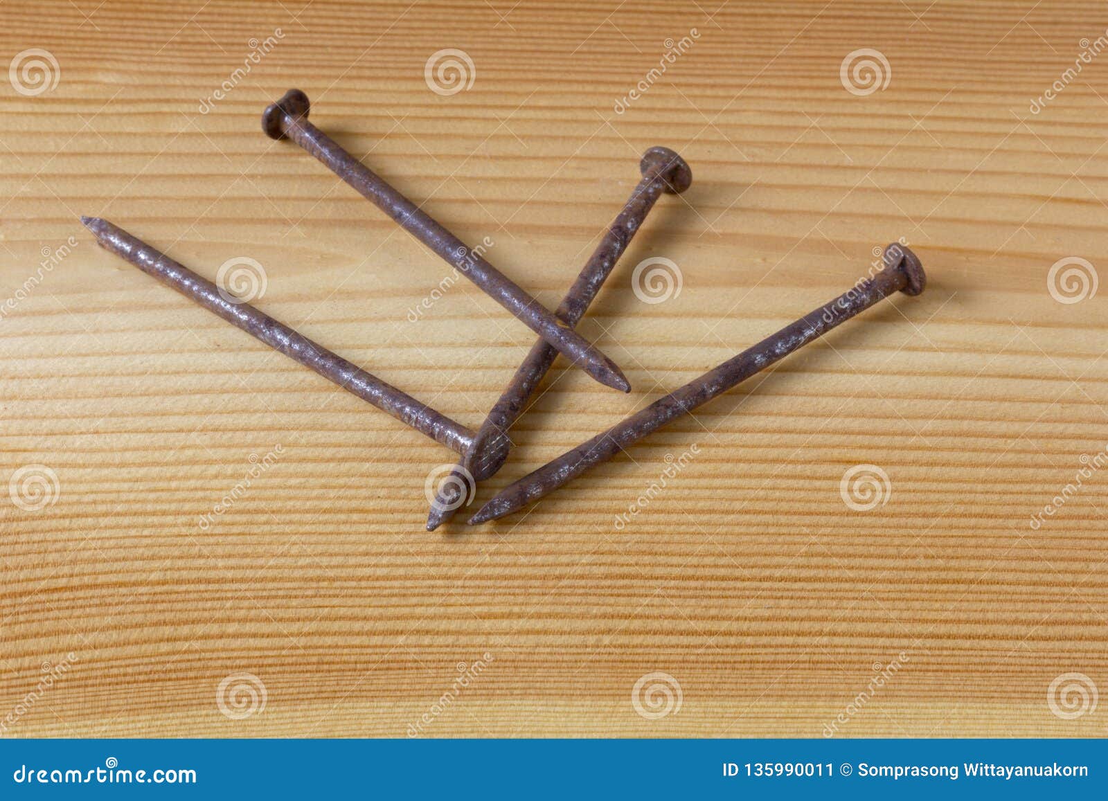 Close Up Texture of Old Rusty Nails, Rusty Nails on a Wooden Table ...