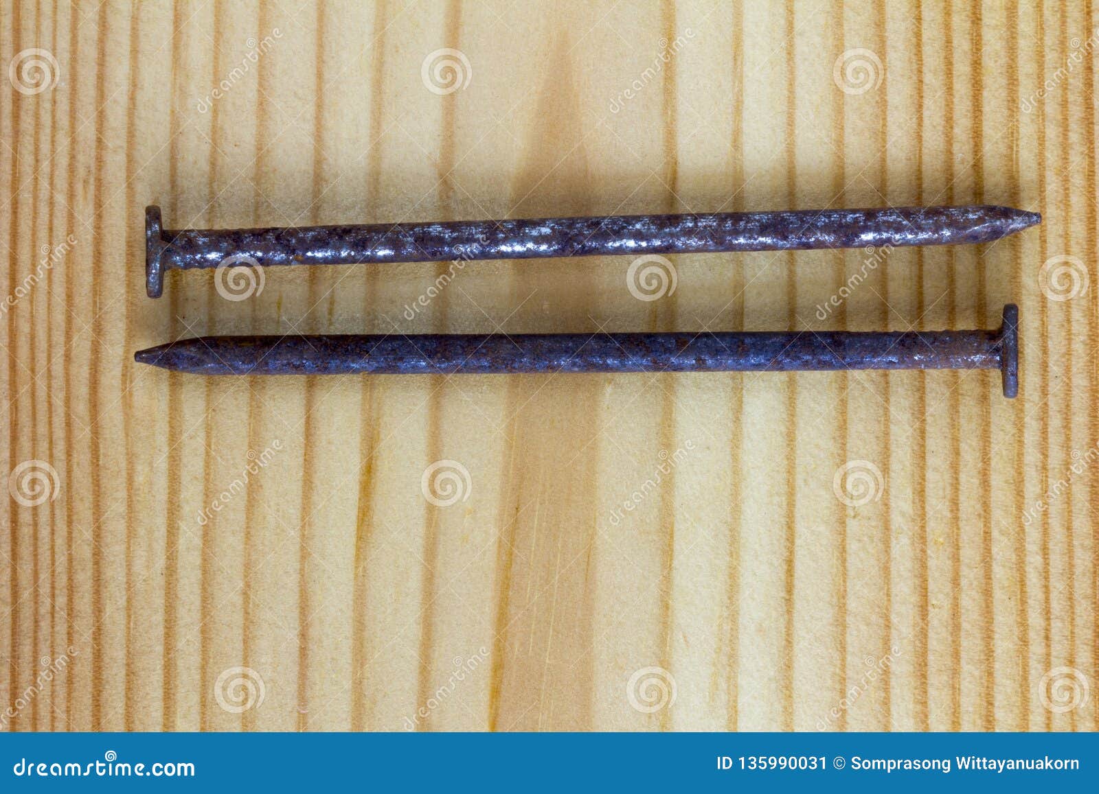 Close Up Texture of Old Rusty Nails, Rusty Nails on a Wooden Table ...