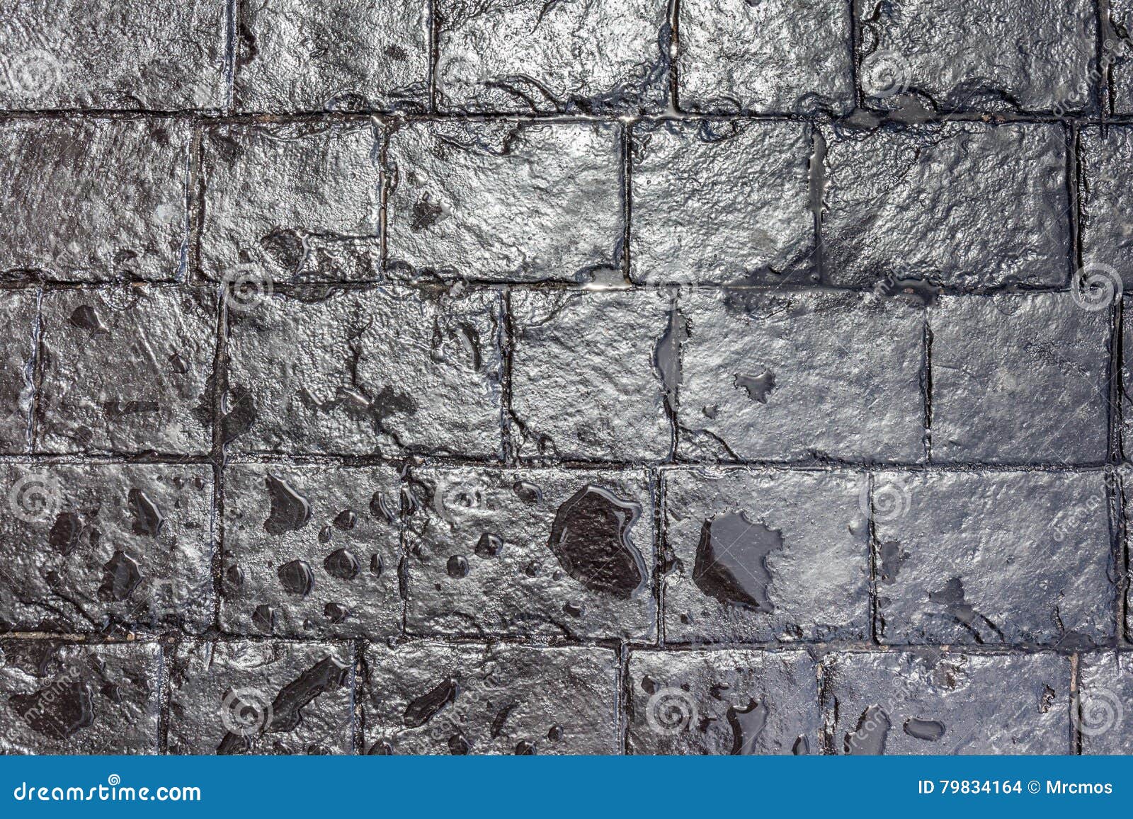 Close Up Texture of Wet Black Brick Wall Background. Stock Photo ...