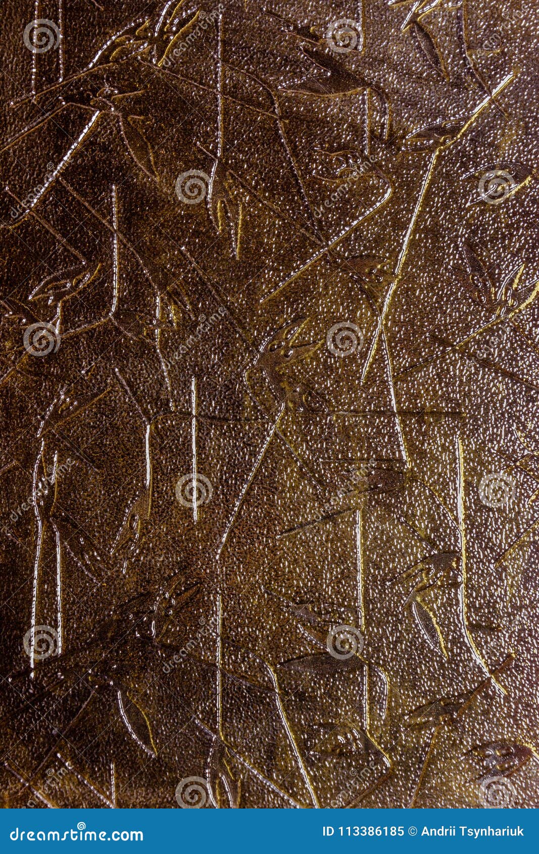 Close-up of a Texture of Yellow Glass with a Pattern of Leaves and ...