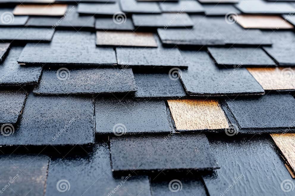 Textured Bitumen Shingles Covering a Residential Roof in Perspective ...