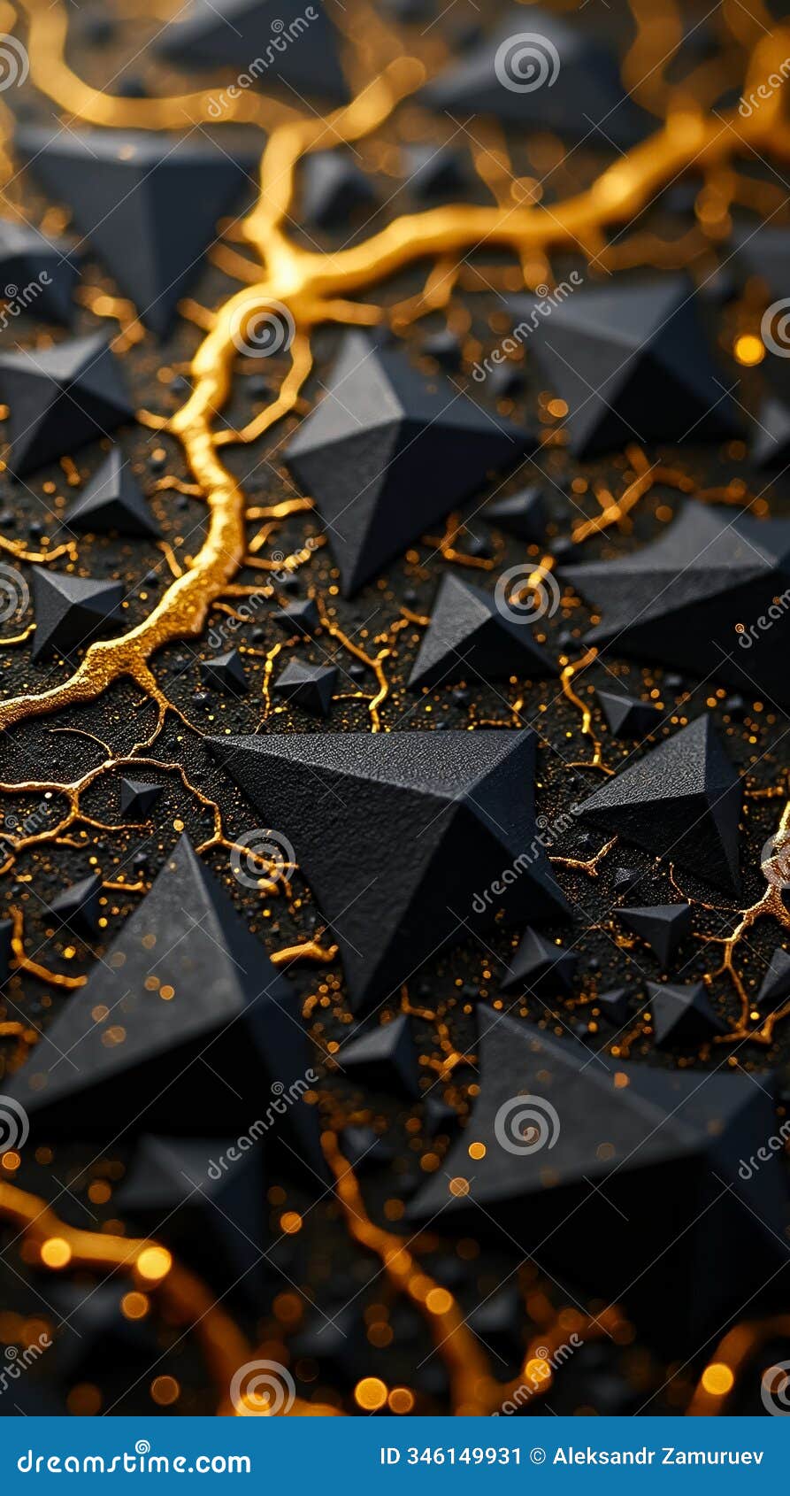 Close-up of a Textured Surface with Small Gold Triangles and Polygons ...