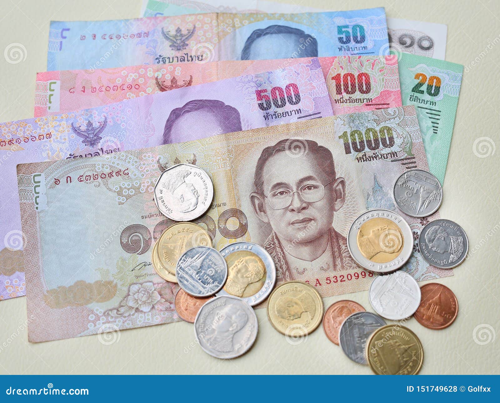 Close Up of Thai Money Banknotes and Coins for Background Stock Photo ...