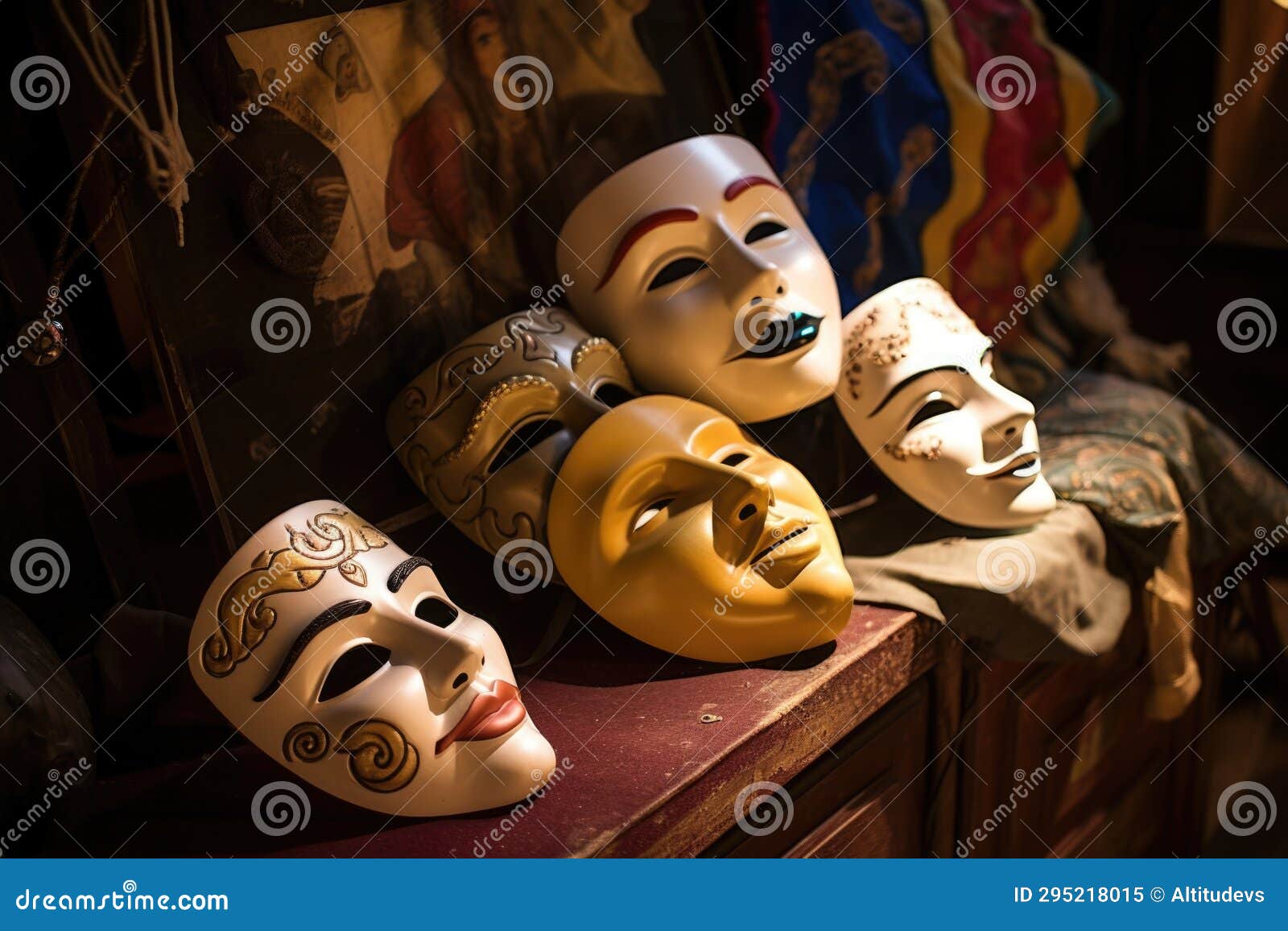 Close-up of Theater Props and Masks Stock Image - Image of theater ...
