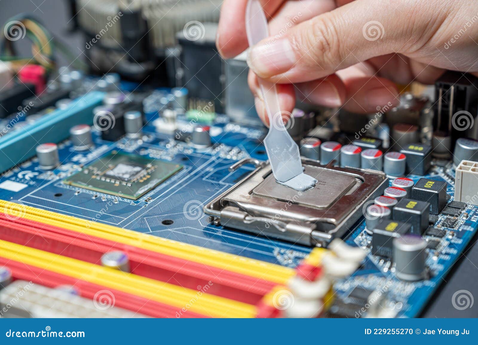 Close-up Thermal Compound on Cpu Chip in Mainboard Computer Stock Photo ...