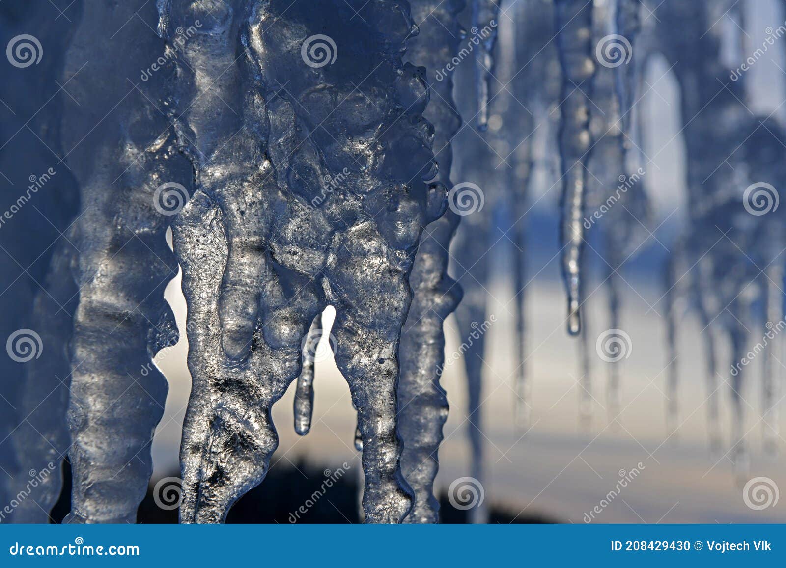 Close Up of Thick Blue Ice and Many Icicles Stock Photo - Image of ...